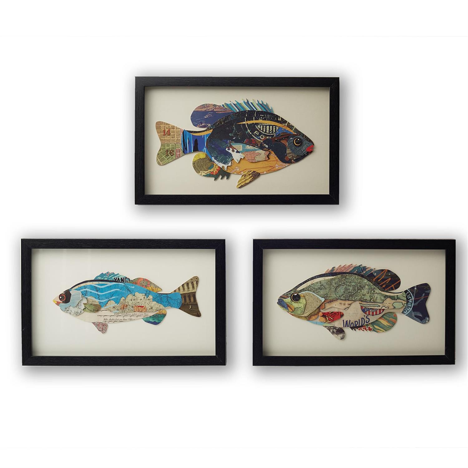S/3 Fish Paper Collage Wall Art