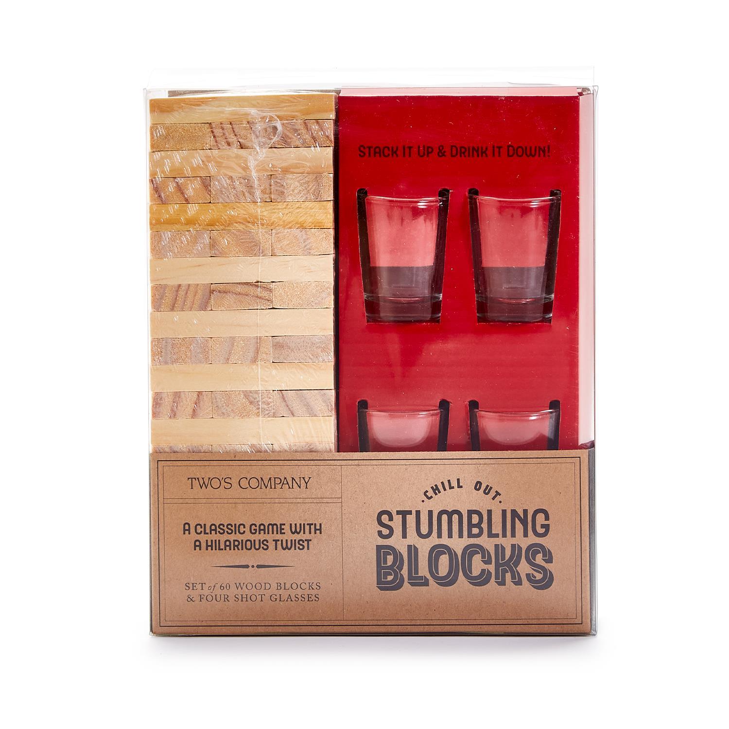Stumbling Blocks Incl 4 Shot Glass and 60 Wooden Blocks in Gift Box