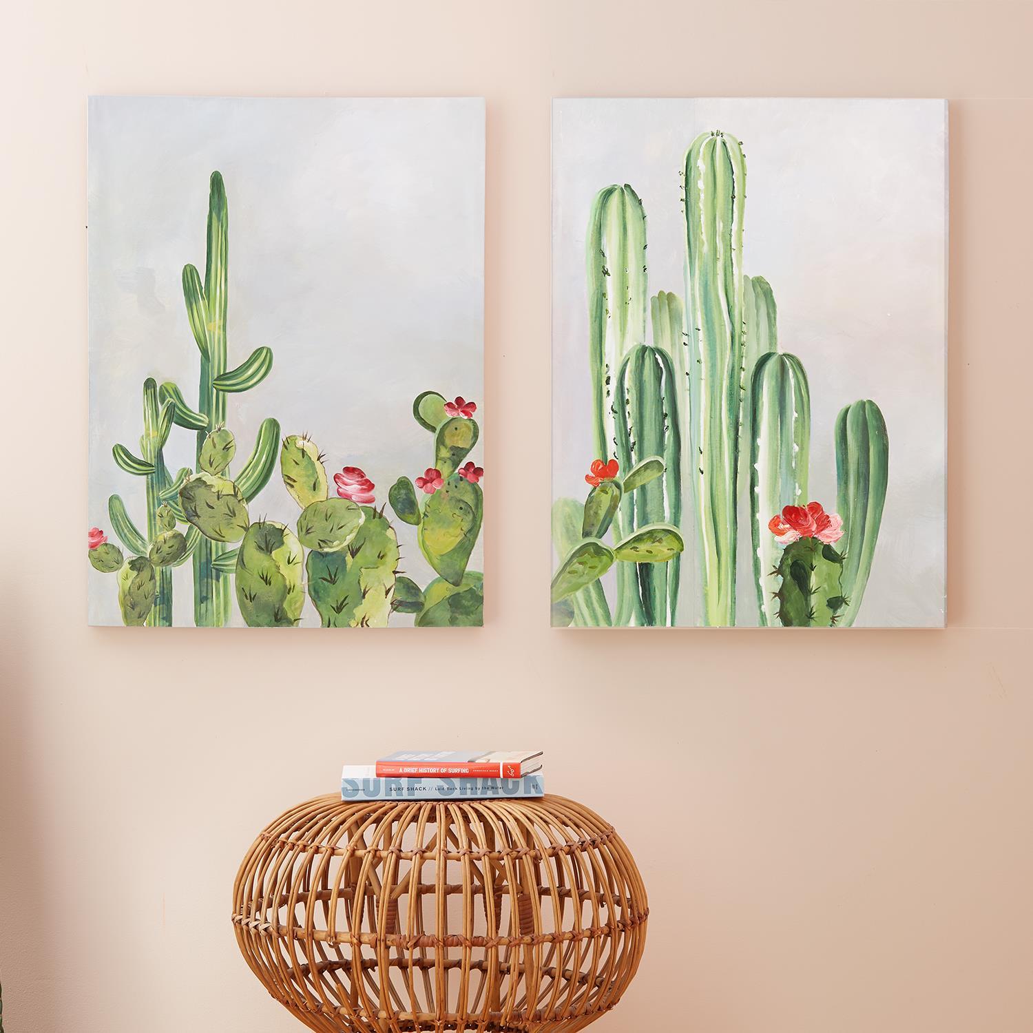 Set of 2 Cacti Wall Art Hand-Painted