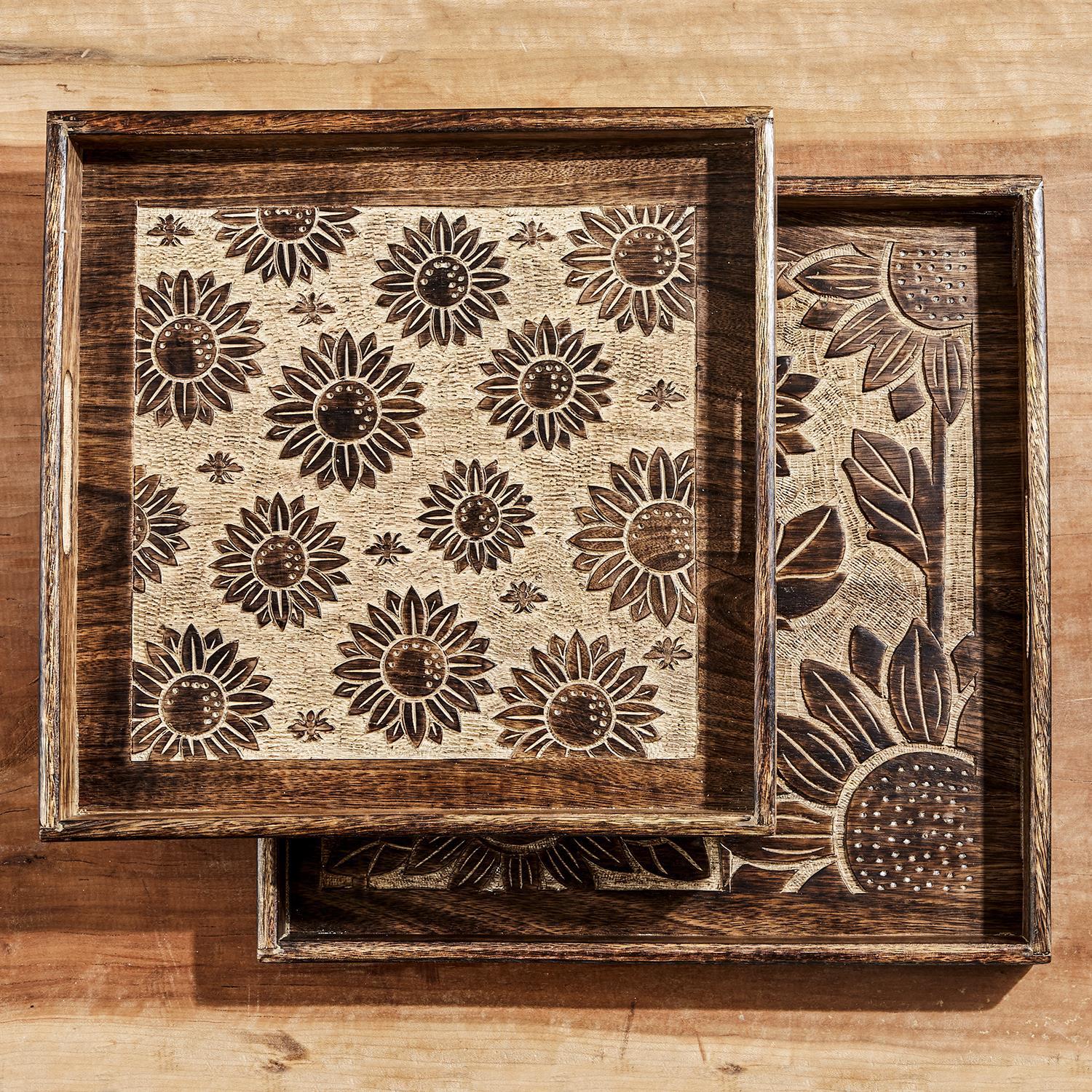 S/2 Sunflower Trays Includes 2 Sizes/Designs