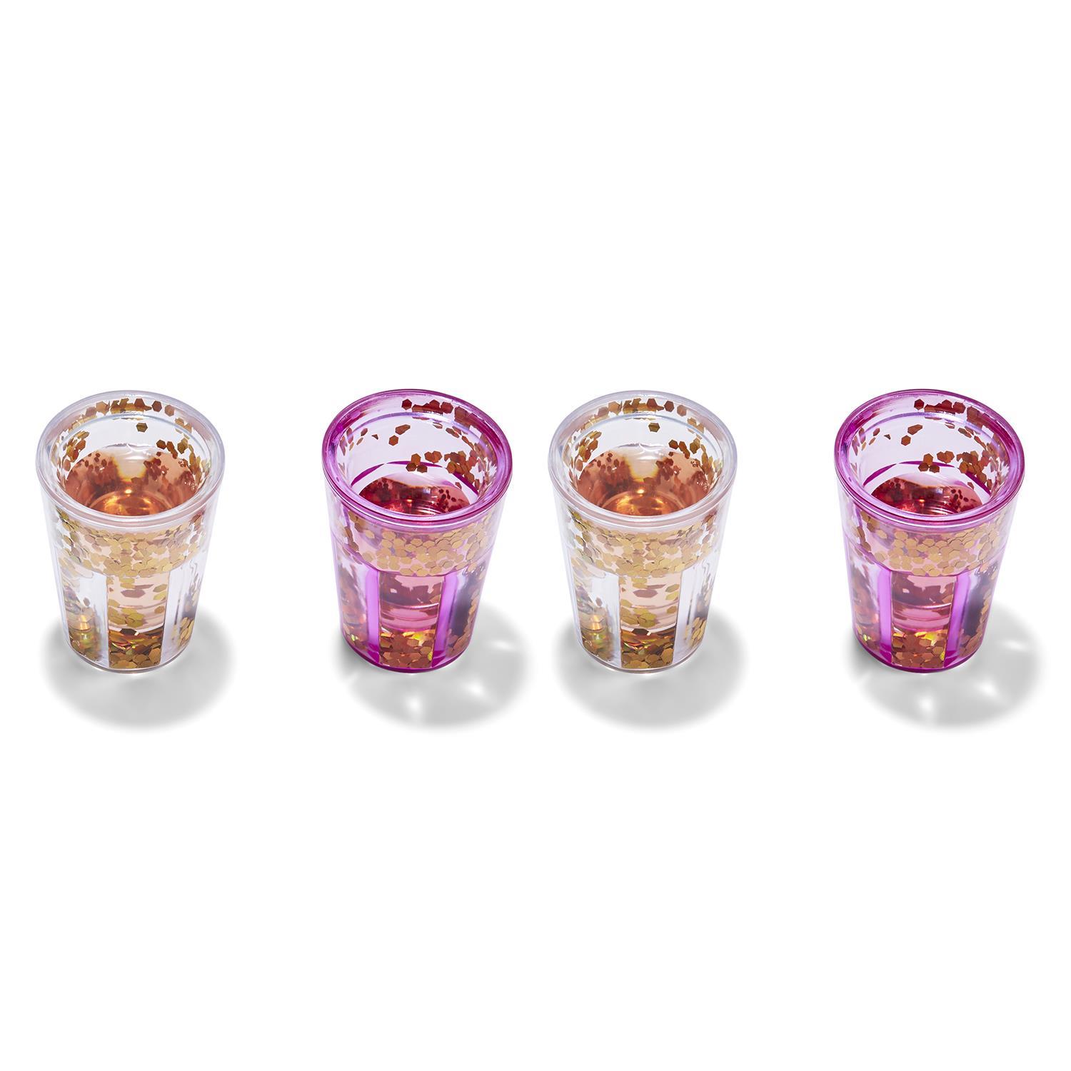 Party Perfect Set of 4 Glitter Shot Glasses in Gift box Incl 2 Colors