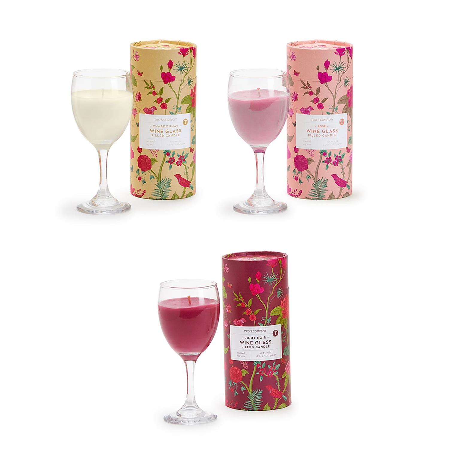 Wine Glass Filled Scented Candle in Gift Box Asst 3 Scents