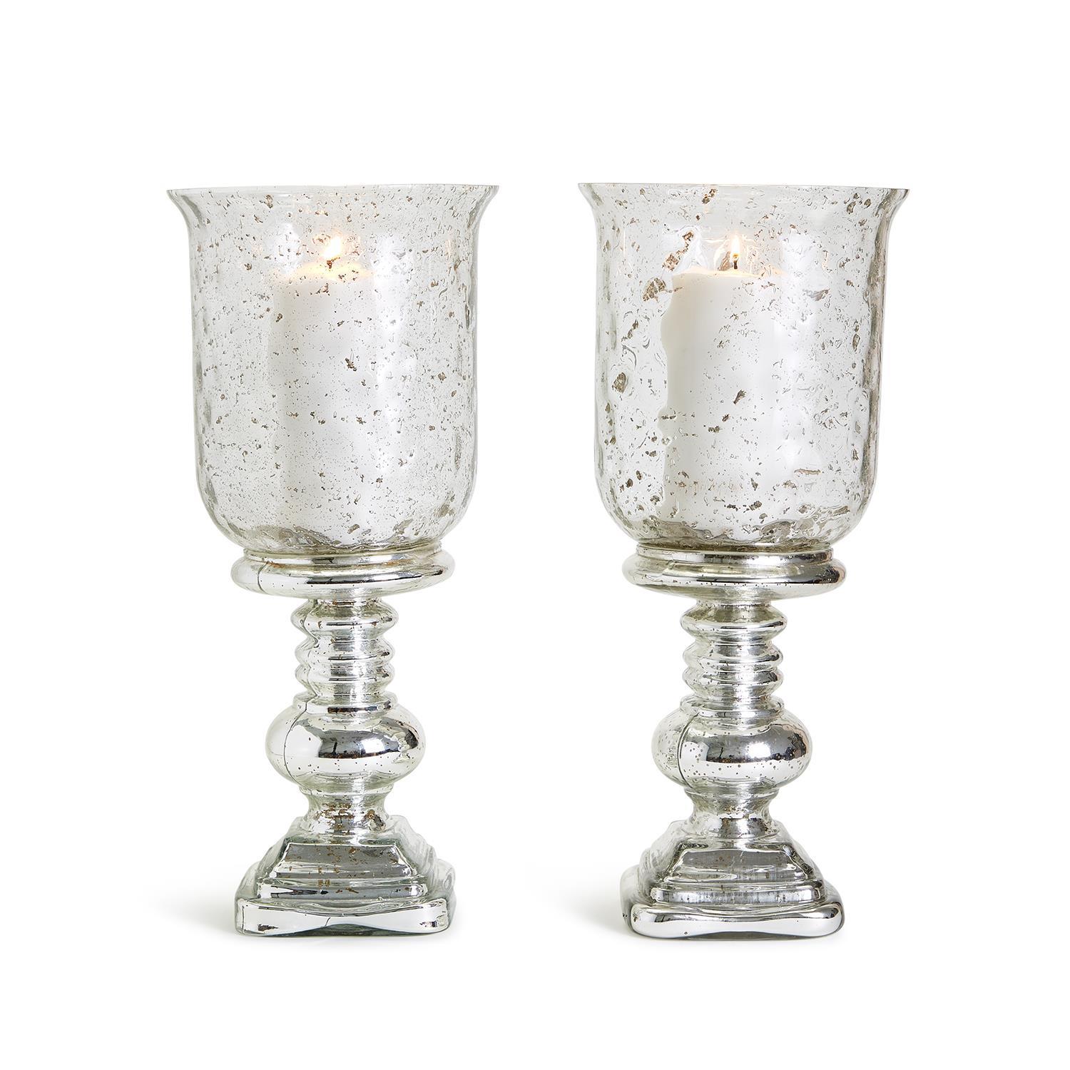 S/2 Metal Bubble Flecked Mercury Glass Candleholders