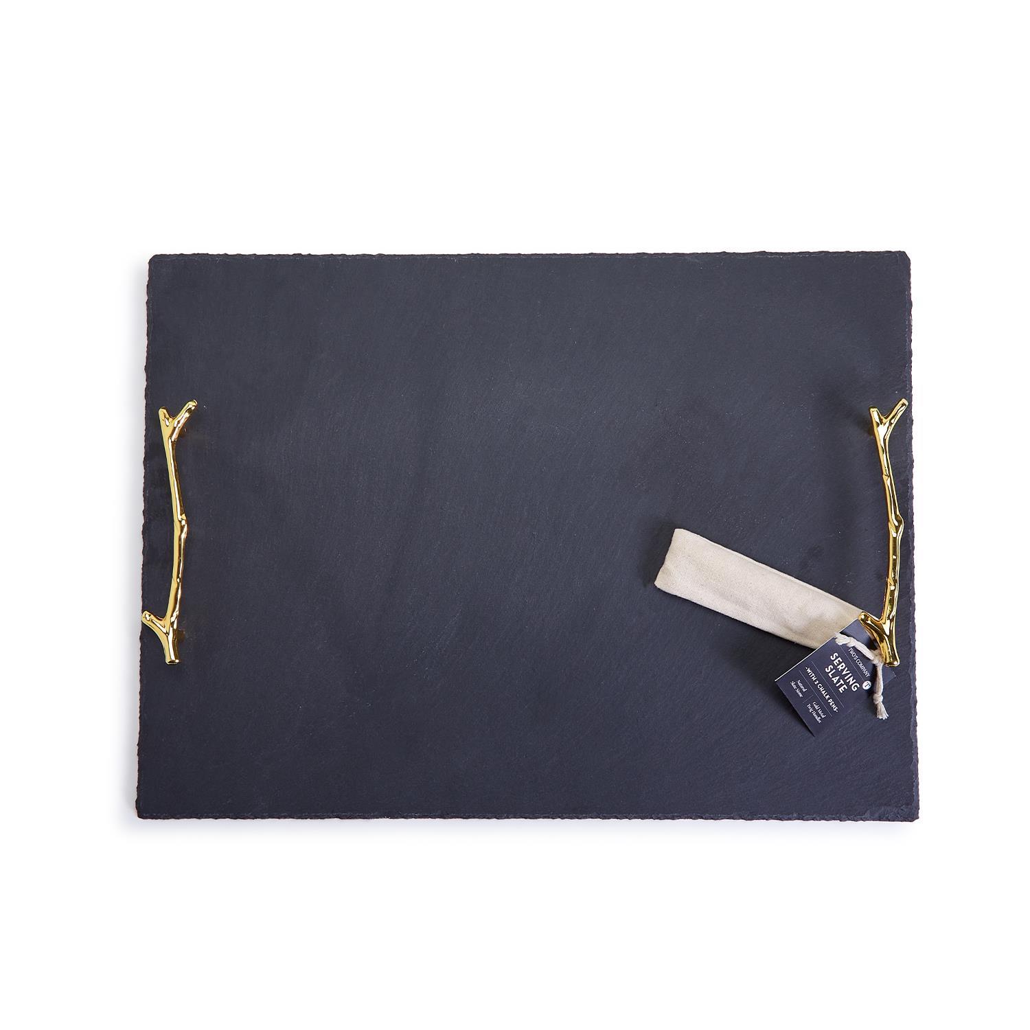 Natural Slate Tray with Gold Twig Handles and 2 Chalk Pens