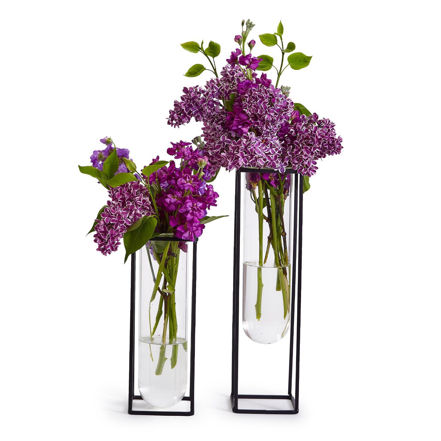 Hanging Gardens S/2 Vases in Square Metal Stand