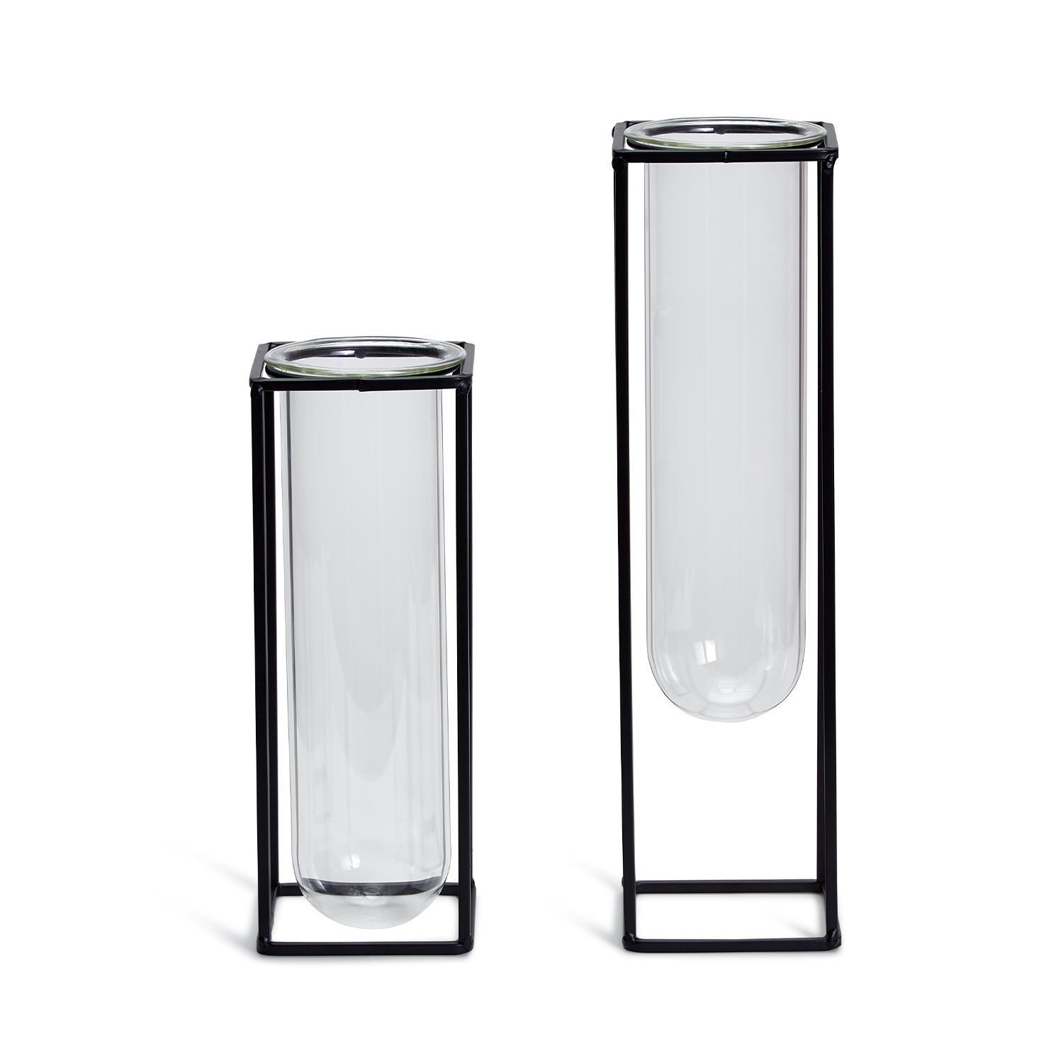 Hanging Gardens S/2 Vases in Square Metal Stand