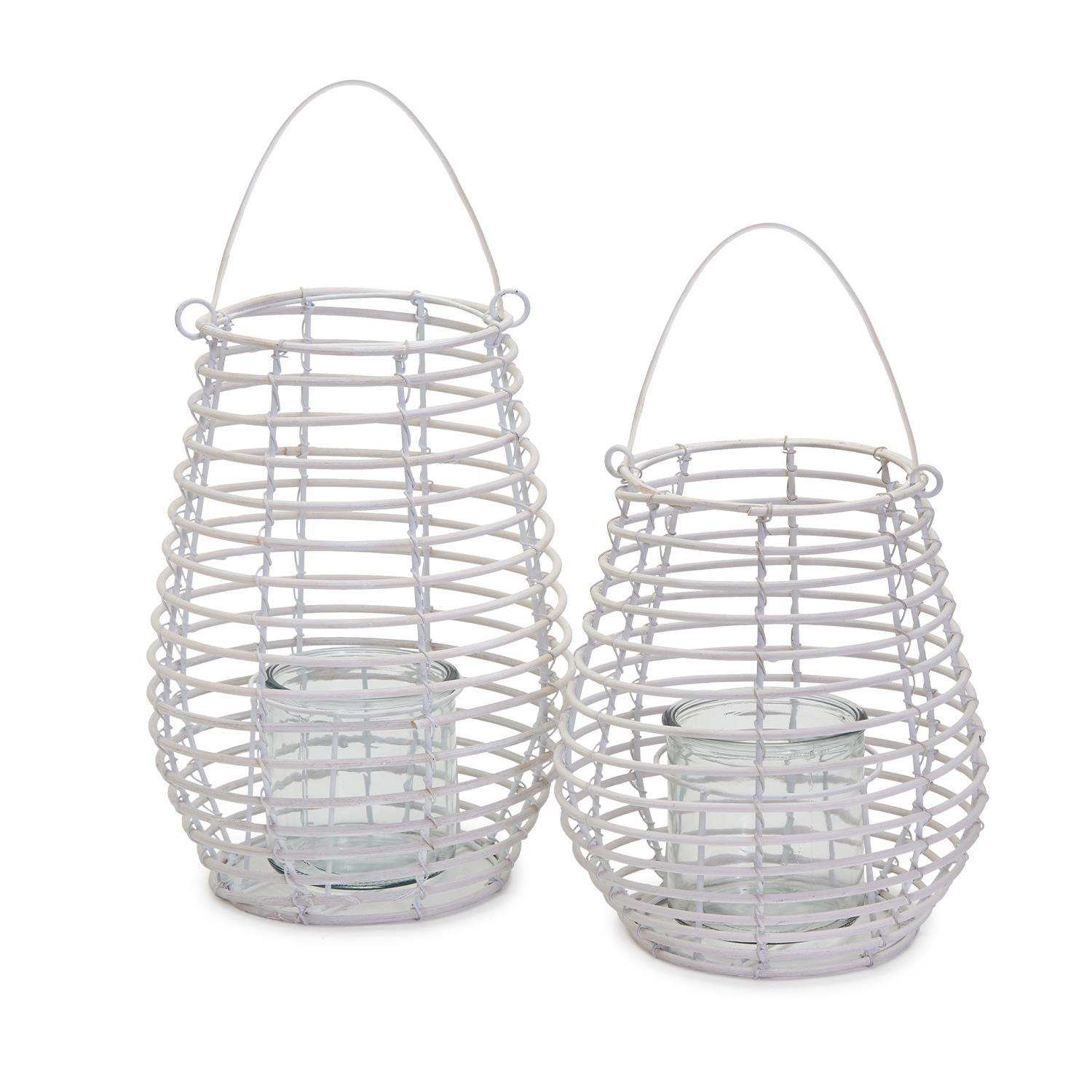 S/2 White Wire Lanterns
