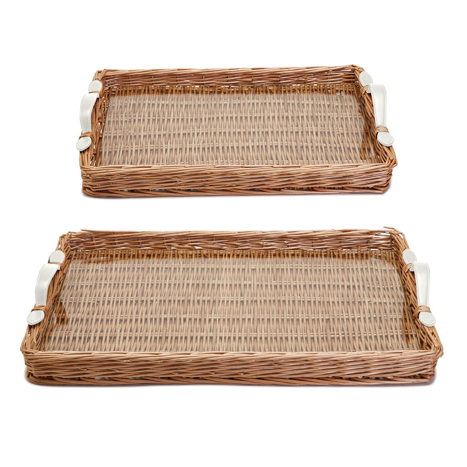 S/2 Wicker Tray White Handles