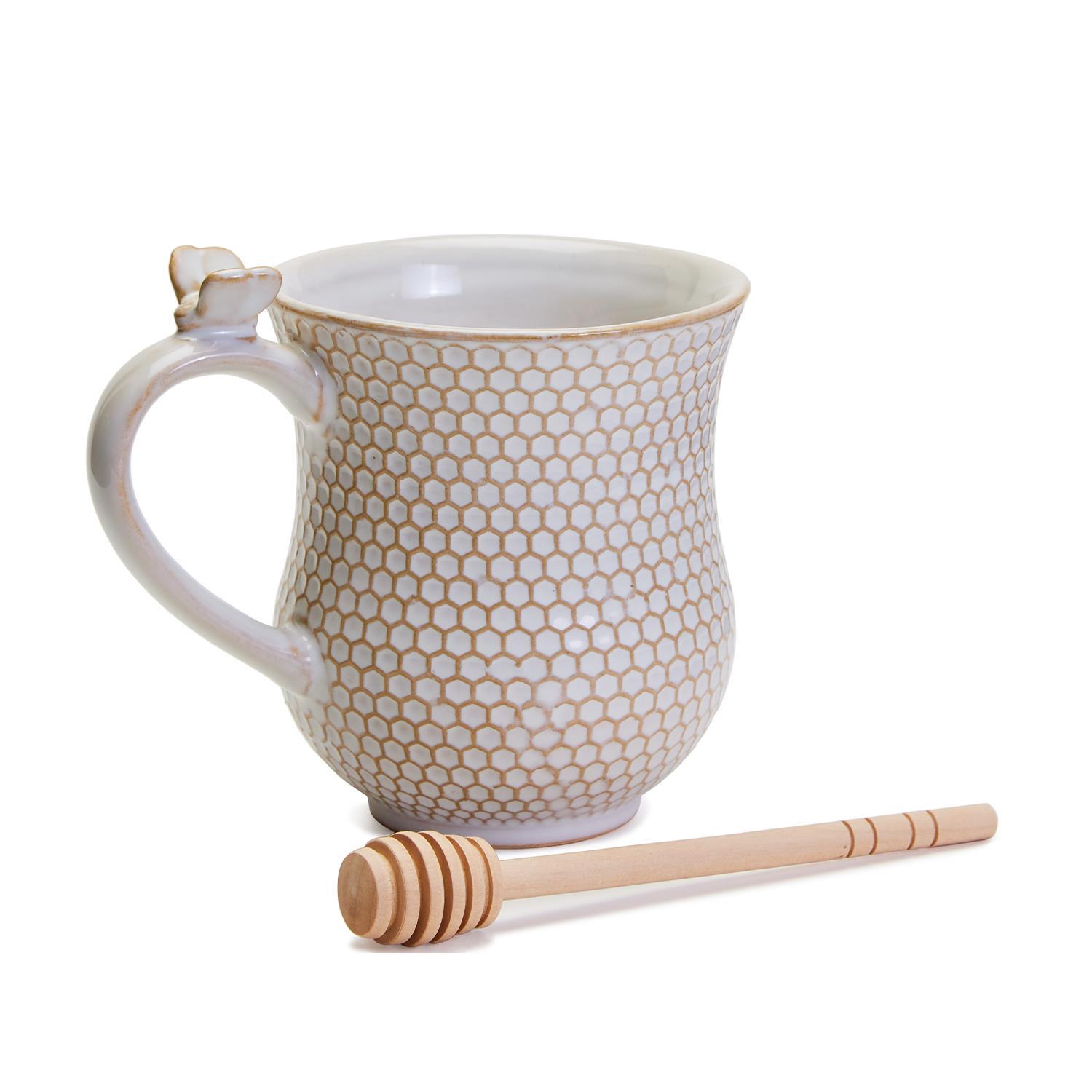 Bee Honeycomb Pattern Mug with Wooden Stirrer