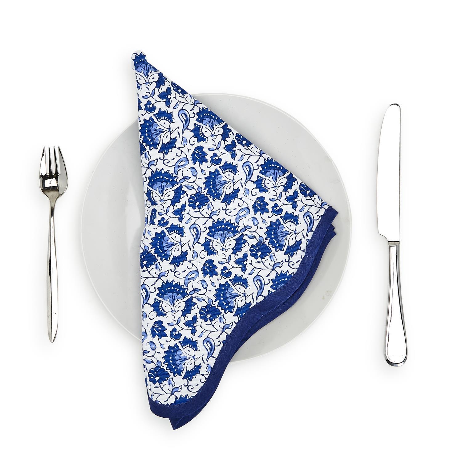 Chinoiserie Blue Floral S/4 Scalloped Edge Printed Napkins