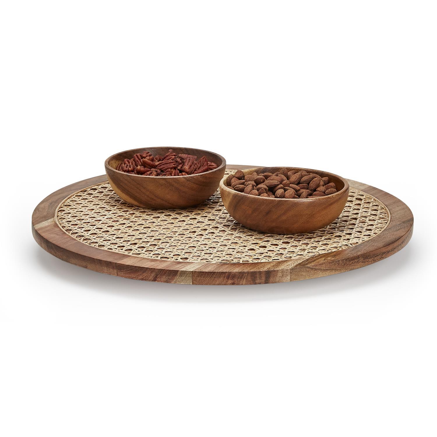 Cane Inlay Hand-Crafted Rotating Lazy Susan Centerpiece