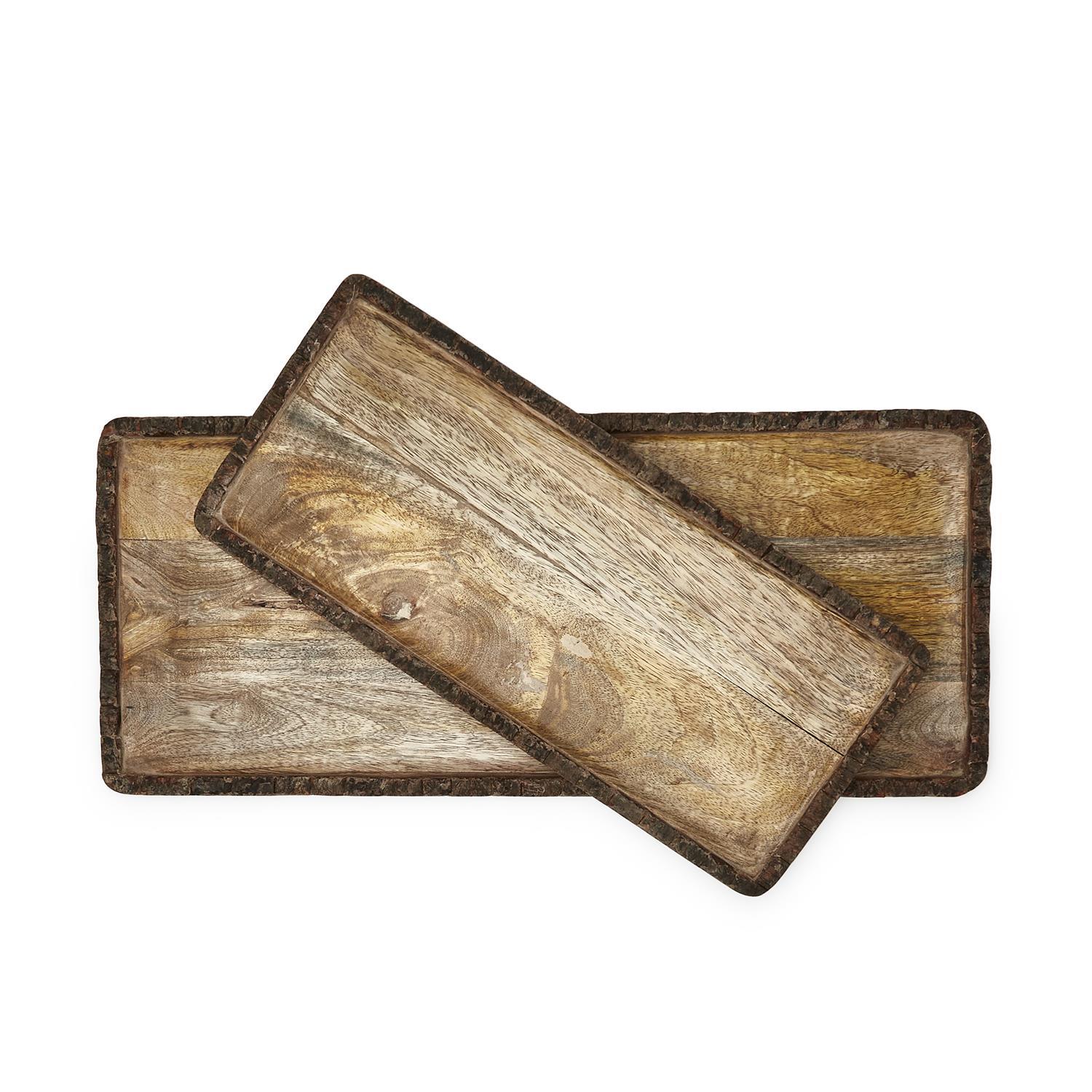 Rustic Charm Set of 2 Rectangle Tray with Natural Bark Edge