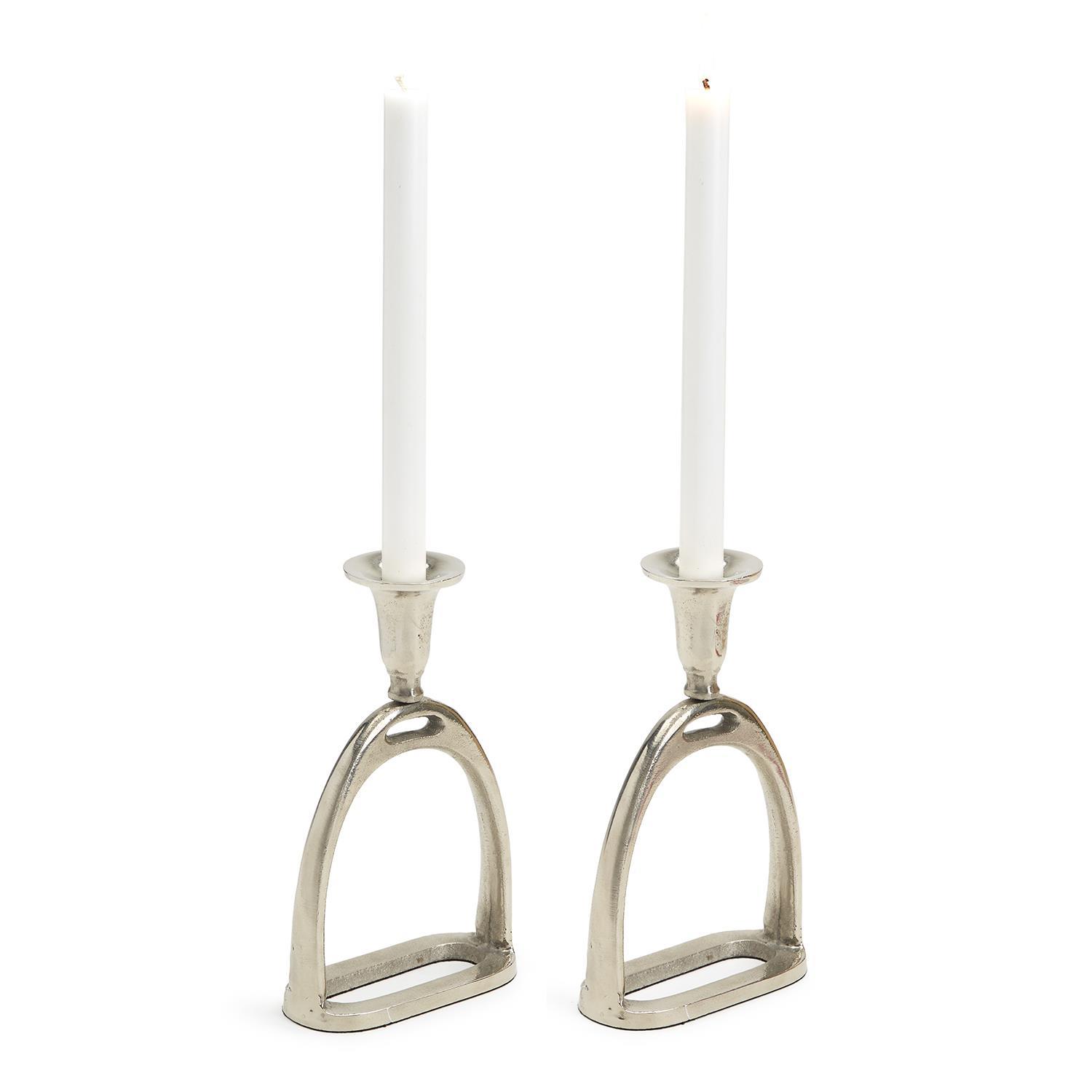 Stirrup Set of 2 Antiqued Silver Taper Candleholder
