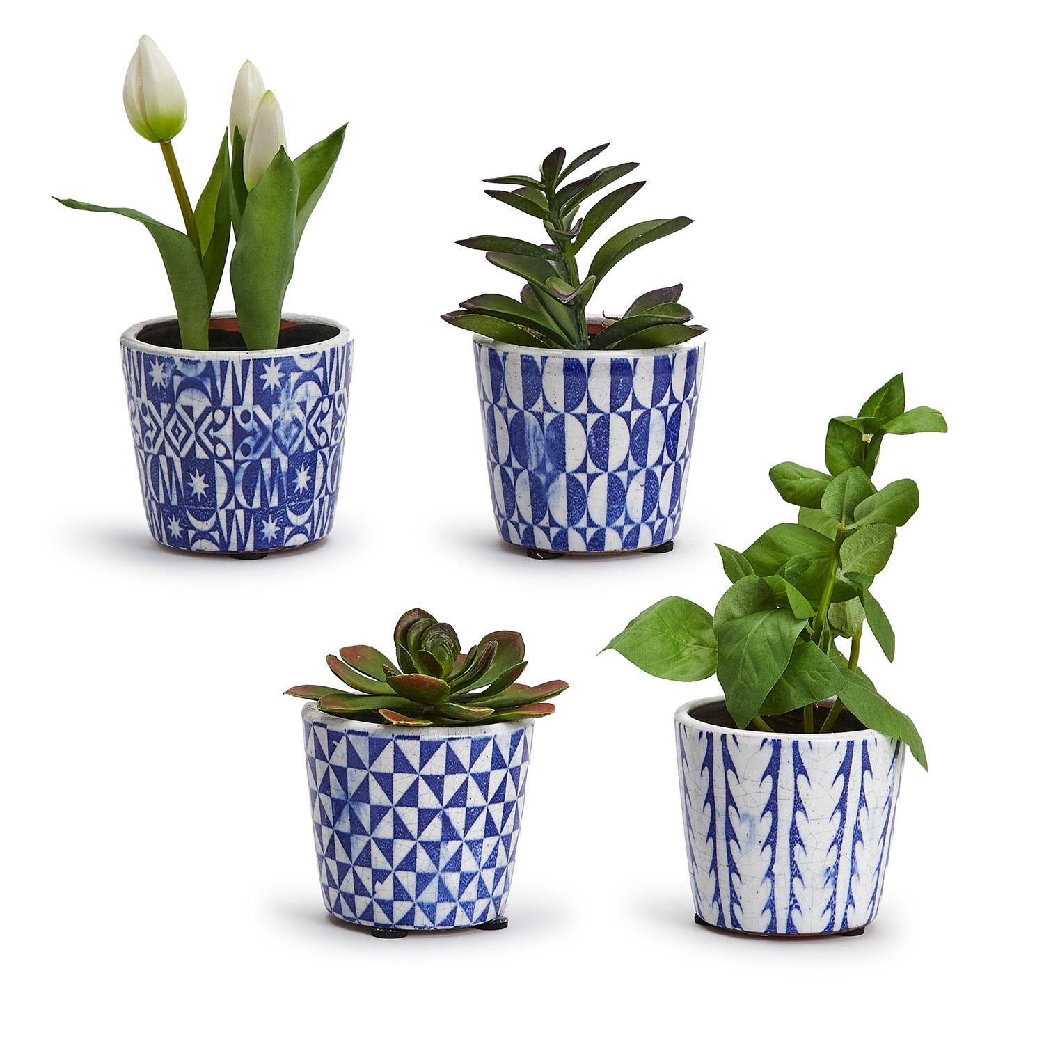 Cesar Blue Collection 4" Terracotta Pot Assorted 4 Designs