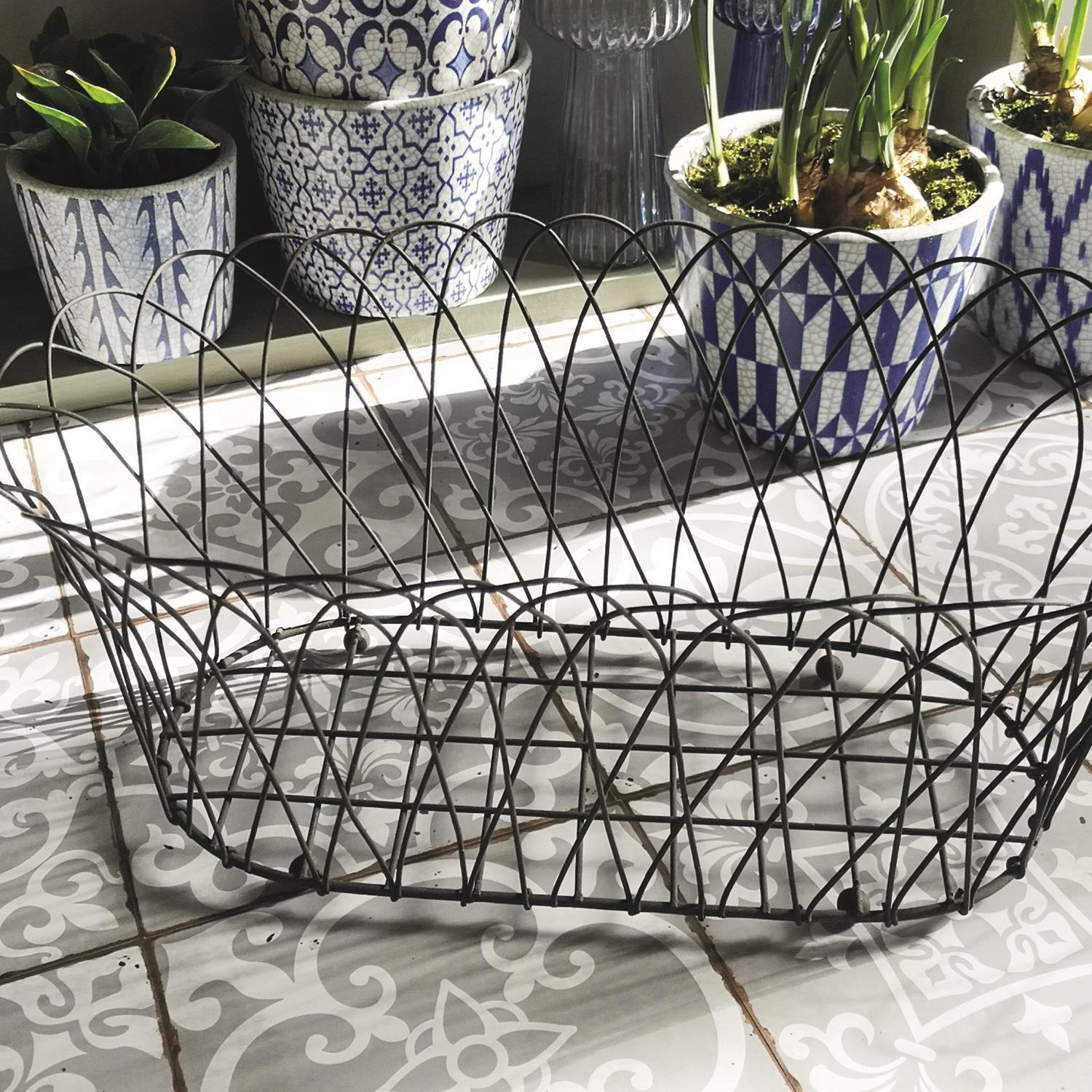 French Wireworks Alfabia Double Planter Basket with Rusted Metal Finish