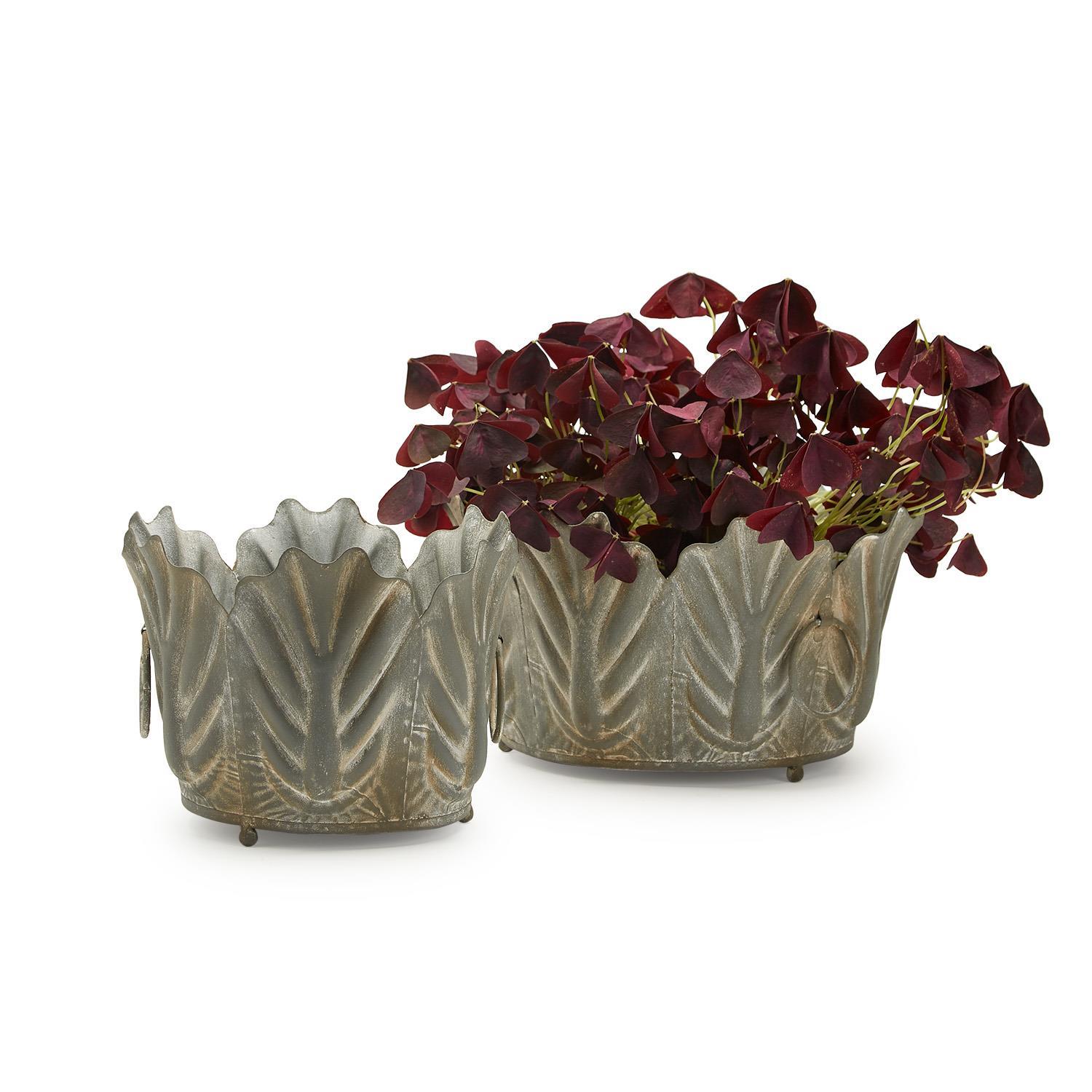 Set of 2 Zinc Garden Leaf Planter