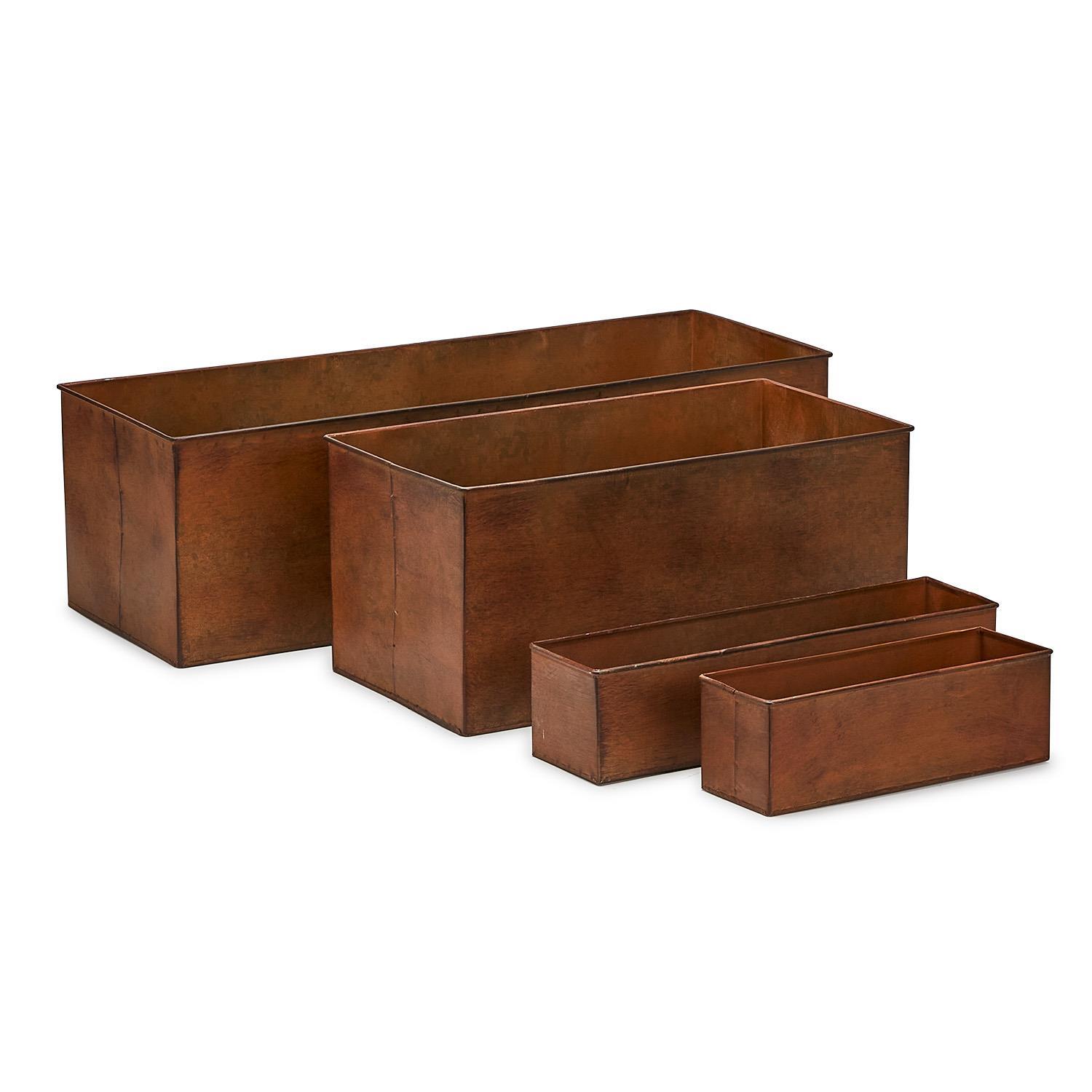 Set of 4 Window Box with Rusted Metal Finish