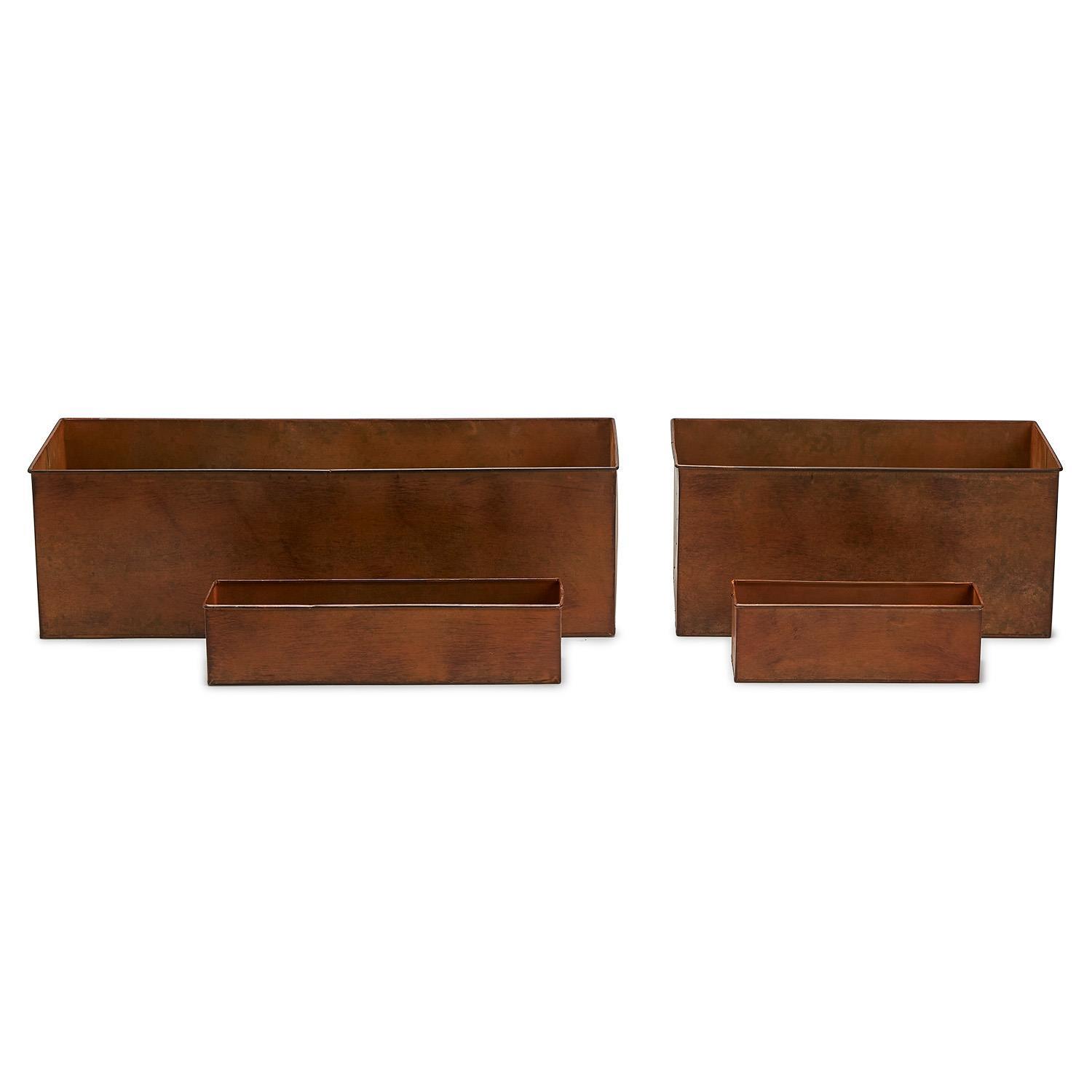 Set of 4 Window Box with Rusted Metal Finish