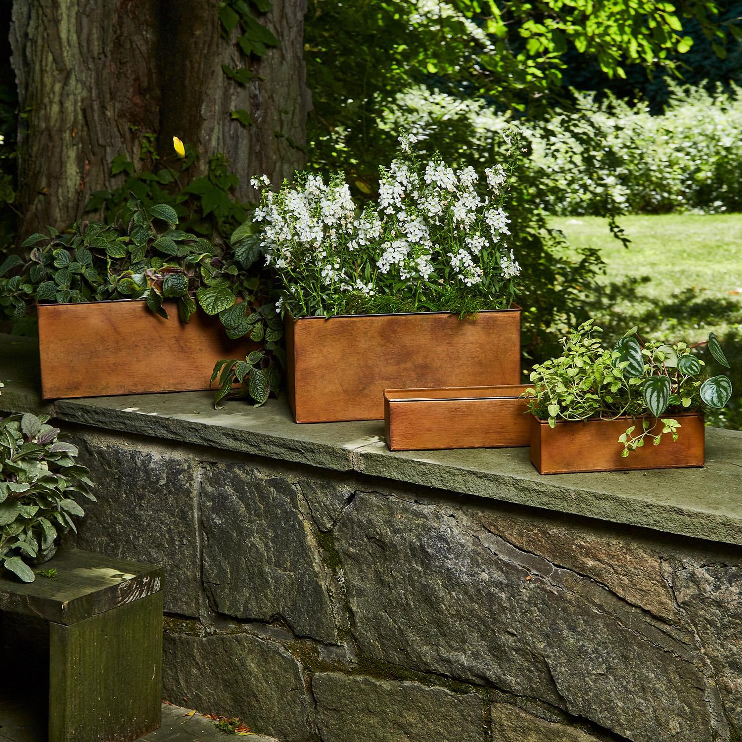 Set of 4 Window Box with Rusted Metal Finish