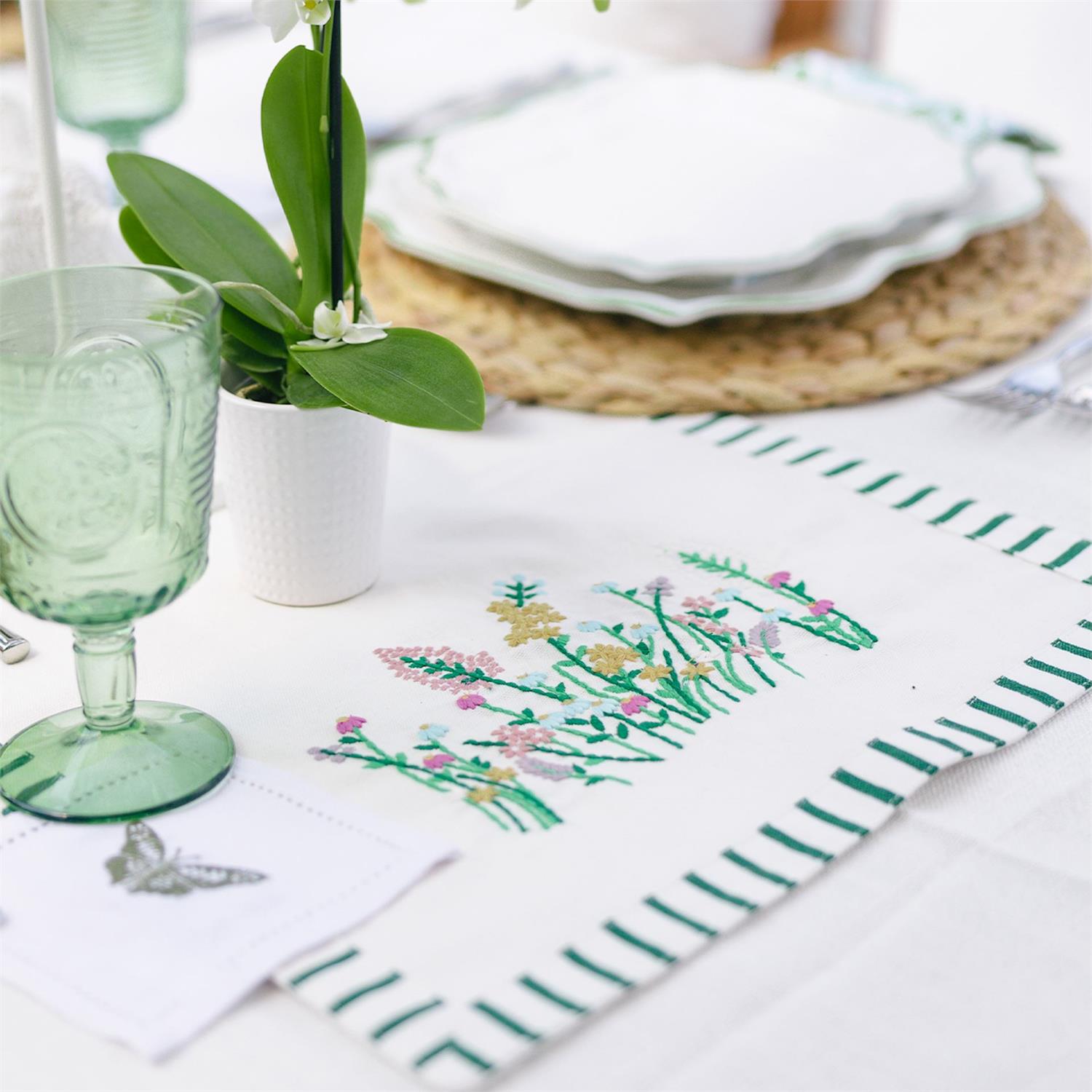 Wild Flowers Table Runner with Embroidered Accents