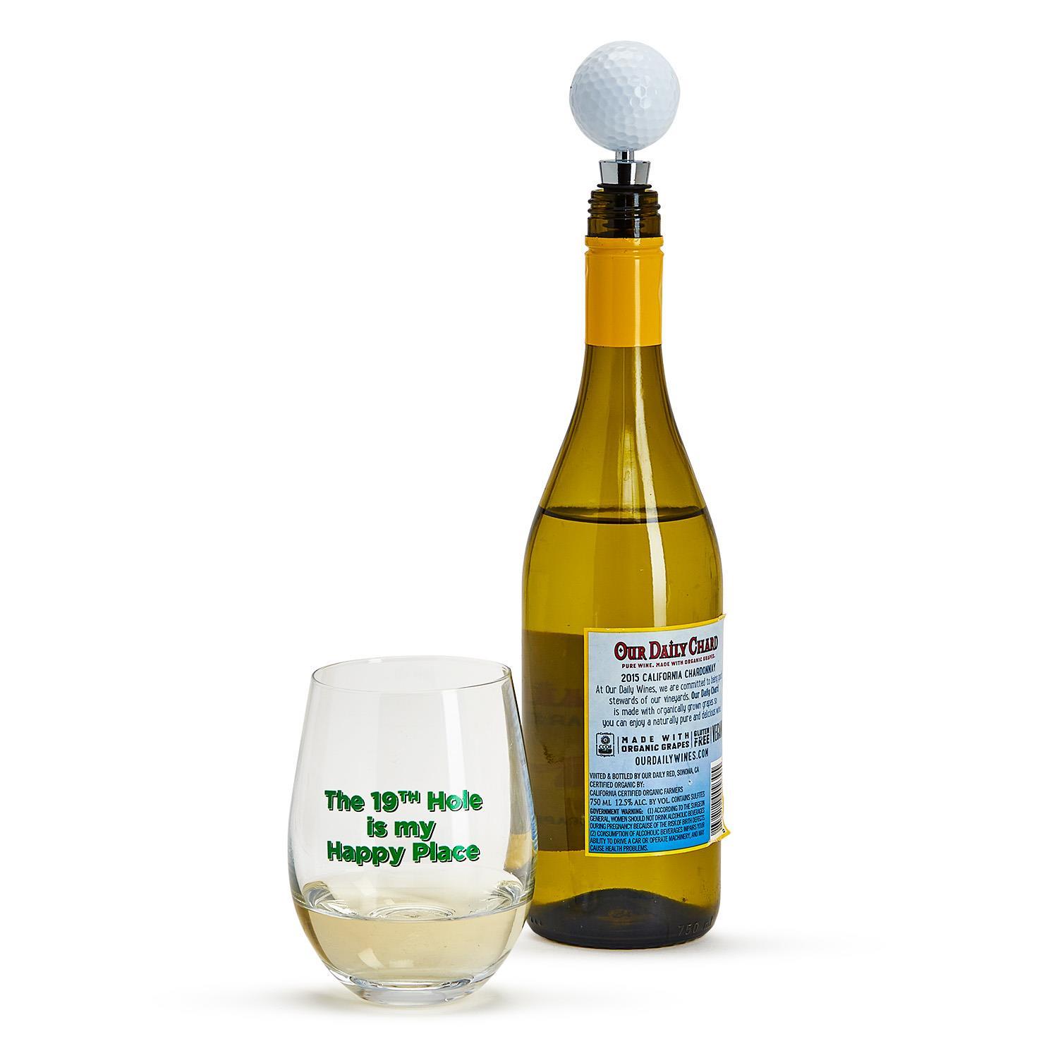 Golf Stemless Wine Glass with Golf Ball Wine Stopper