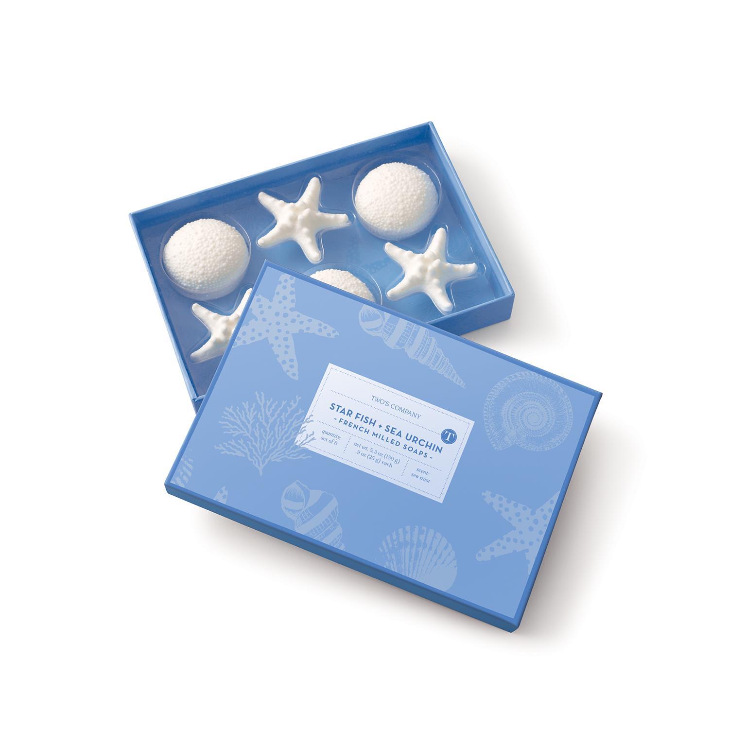 Starfish and Sea Urchin Set of 6 Sea Mist Scented Soaps in Gift Box
