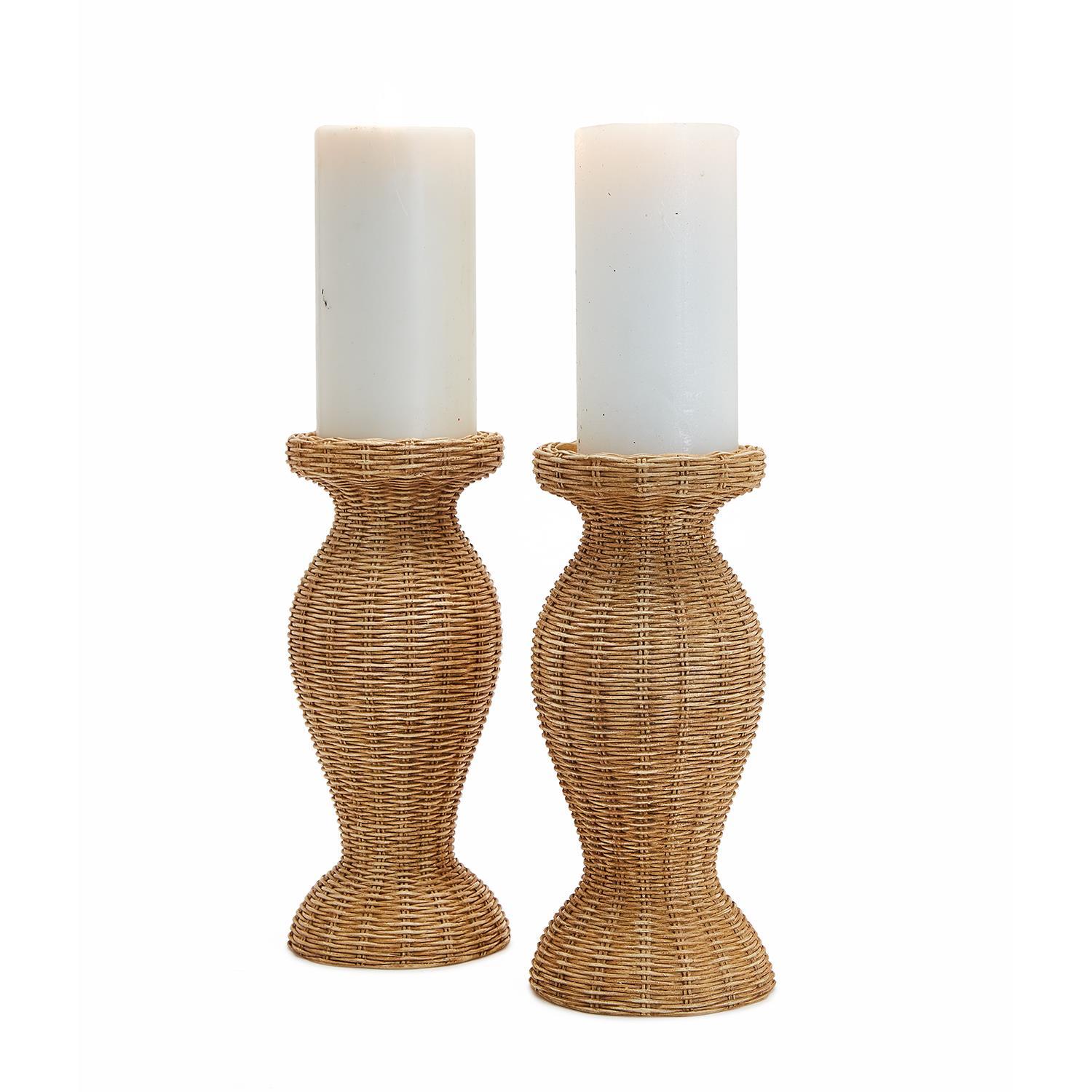 Set of 2 Basket Weave Pedestal Candleholder