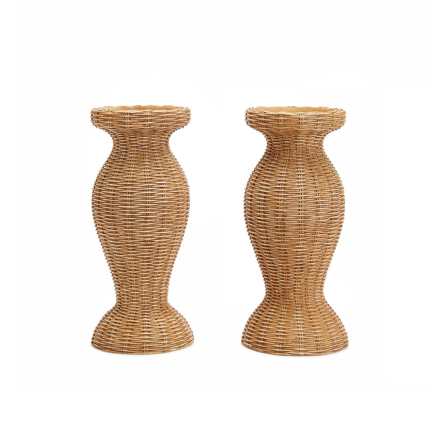 Set of 2 Basket Weave Pedestal Candleholder