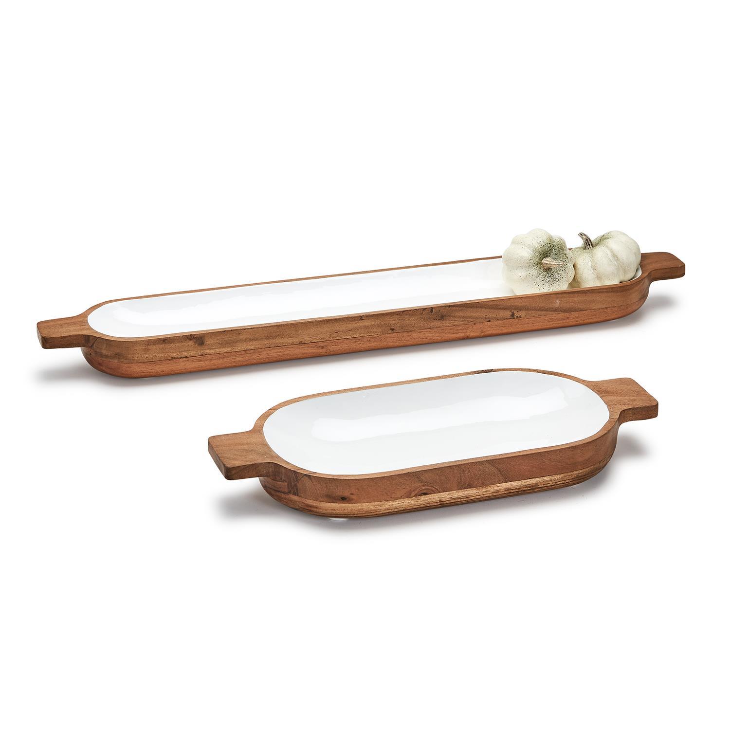 S/2 Hand-Crafted Oblong Tray / Platter with Handles