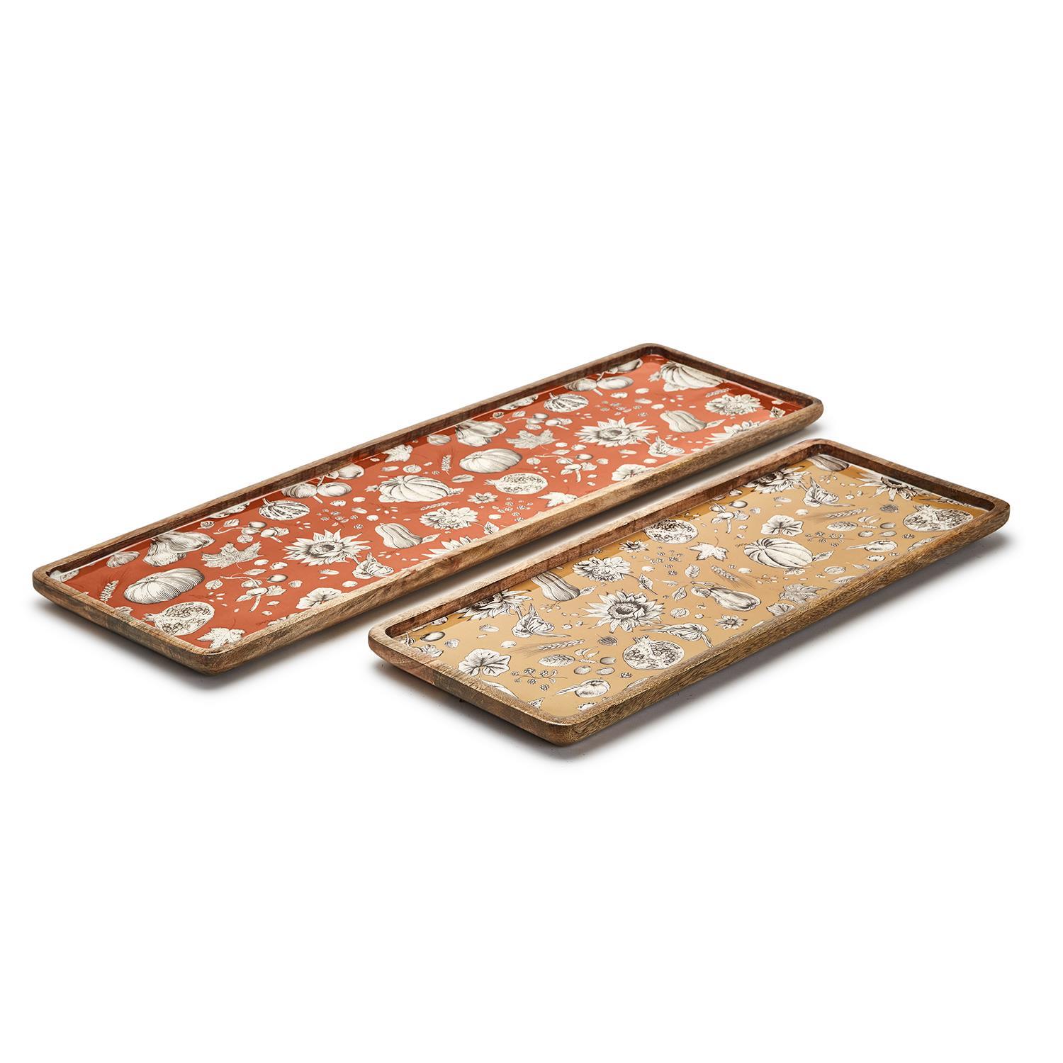 Autumn Soiree Hand-Crafted S/2 Long Rectangular Serving Tray/Platter