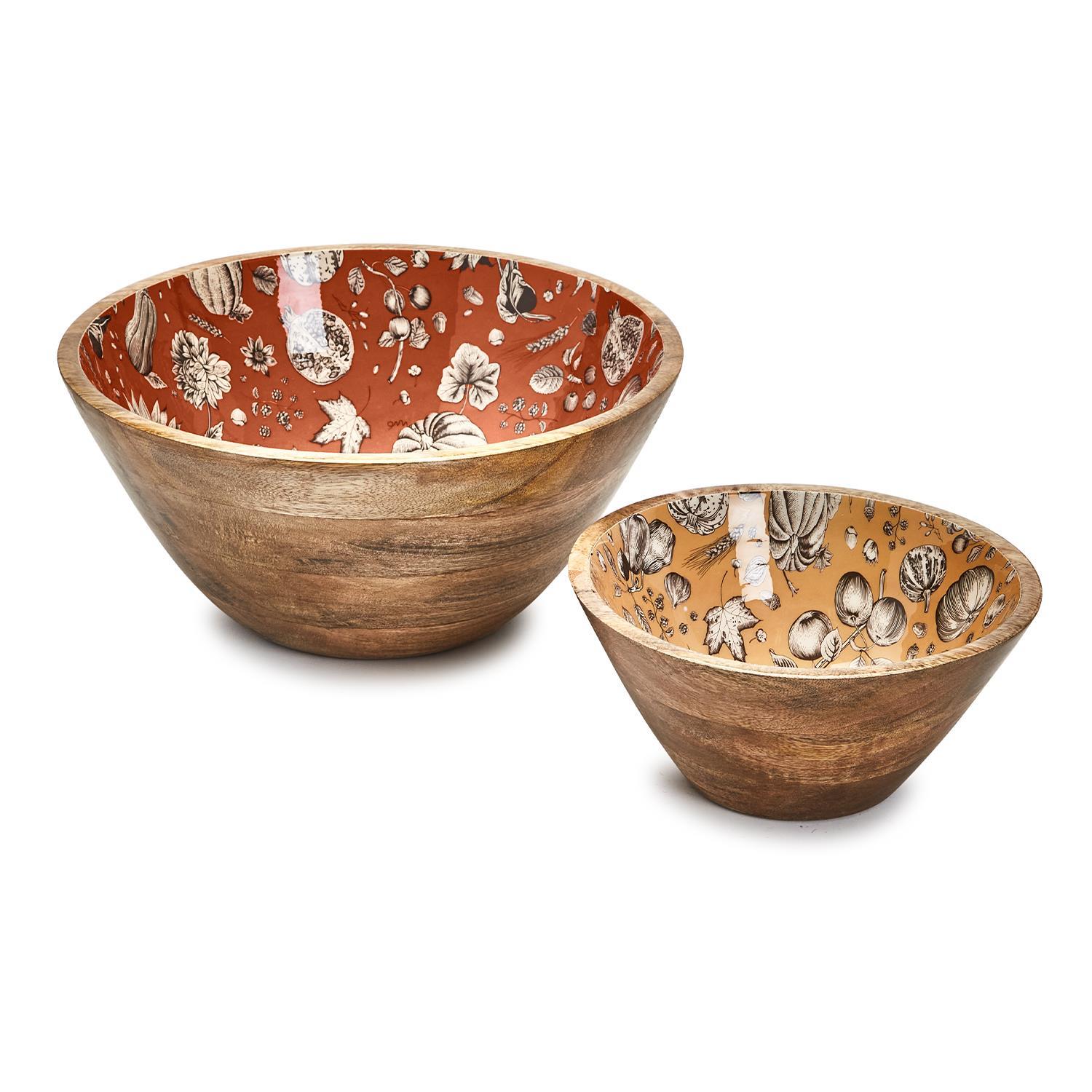 Autumn Soiree Hand-Crafted S/2 Wooden Bowls