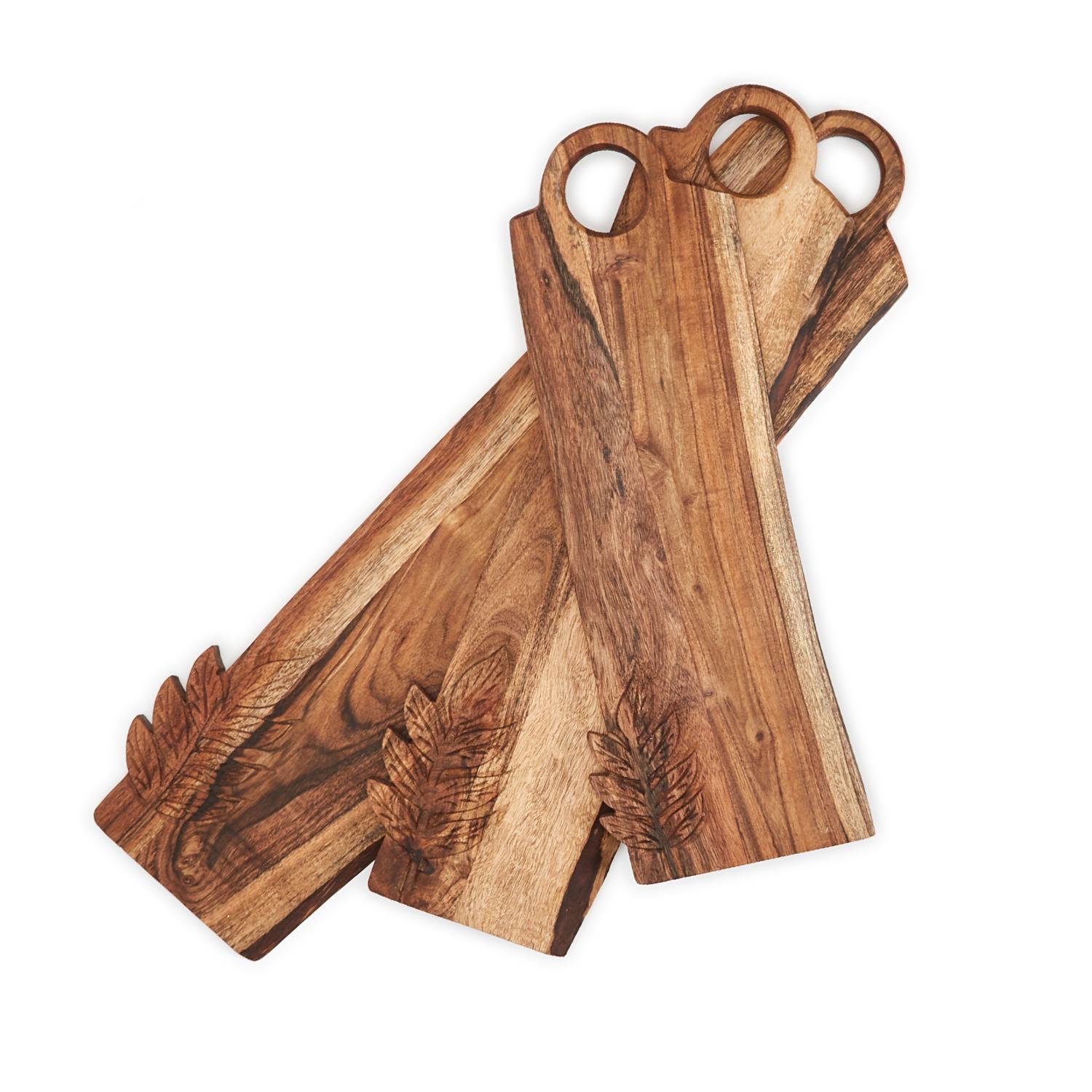 S/3 Hand-Crafted Charcuterie Serving Boards with Leaf Design
