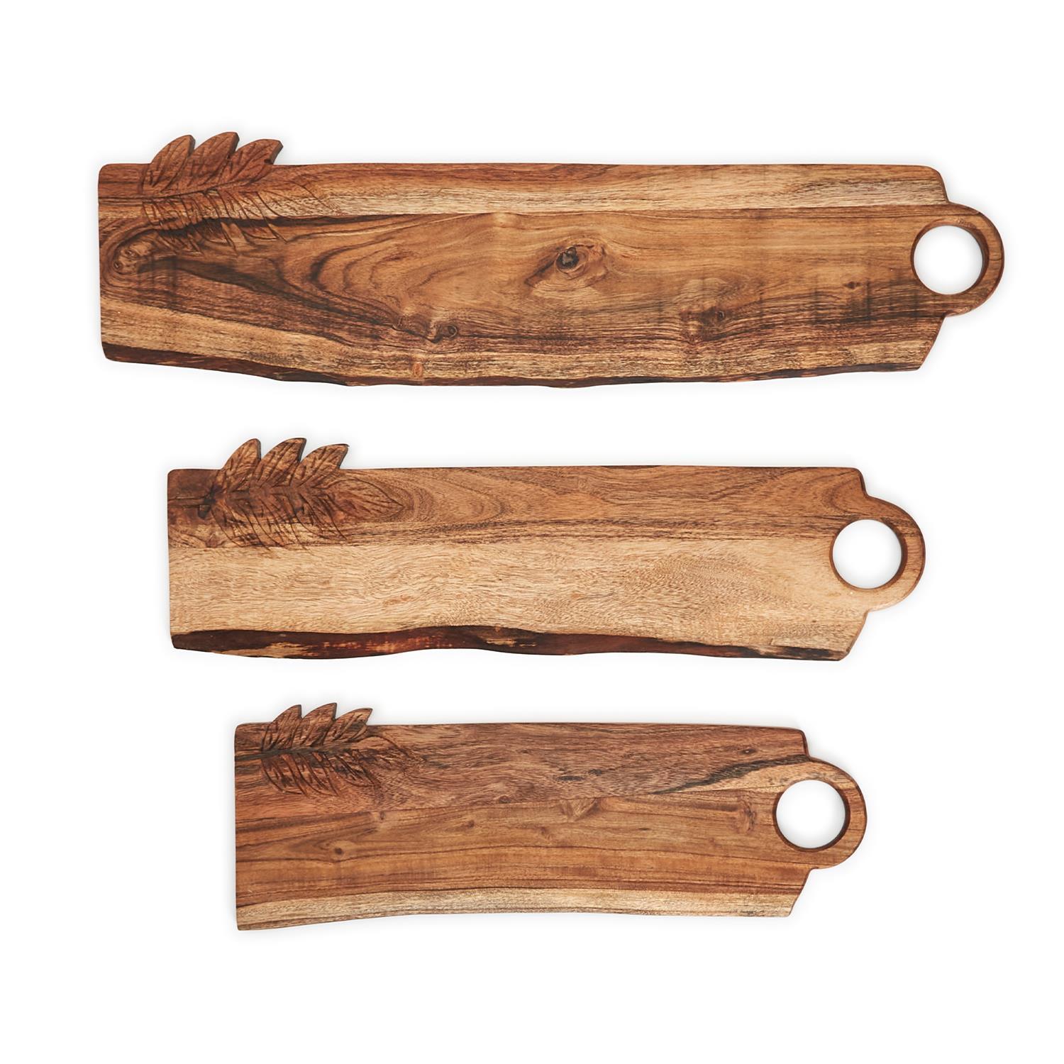 S/3 Hand-Crafted Charcuterie Serving Boards with Leaf Design