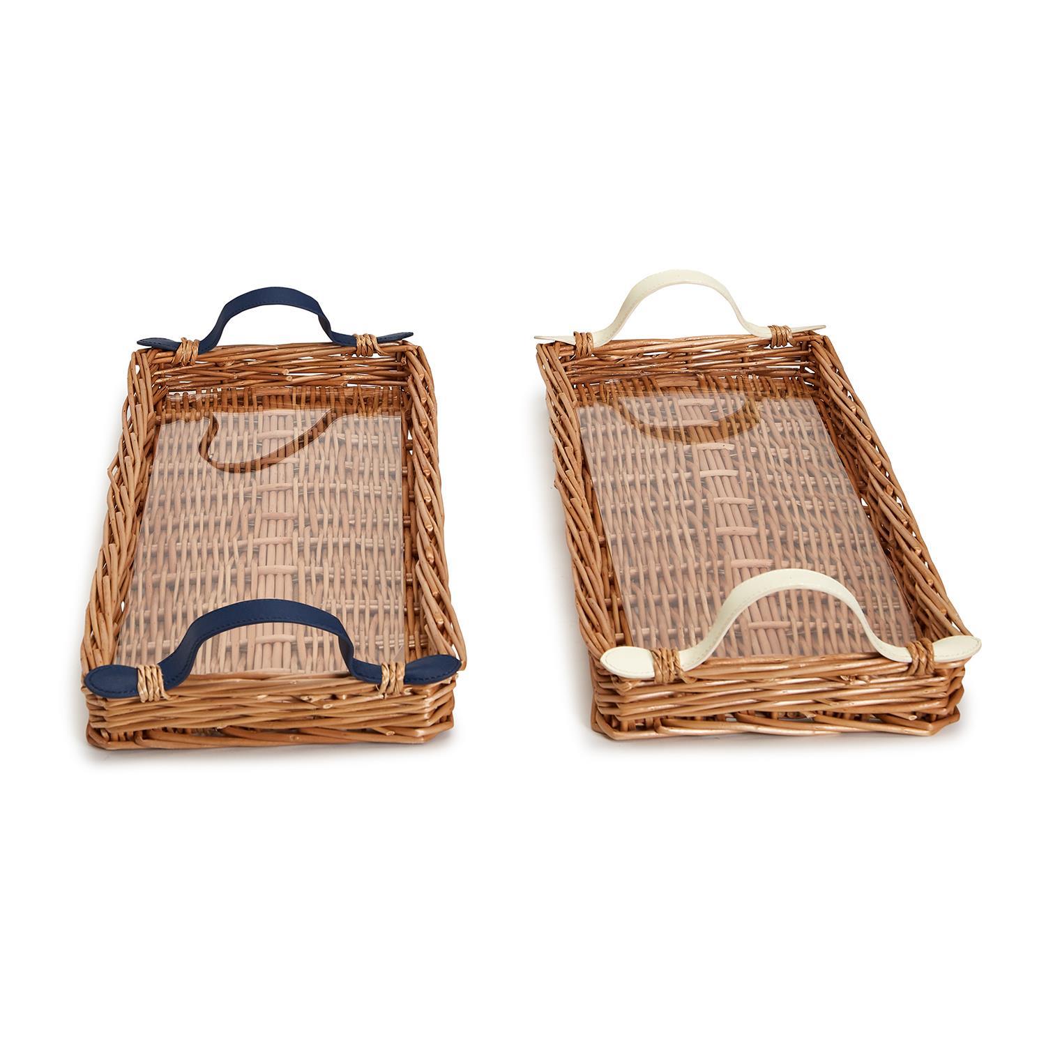 Long Bar Wicker Tray and Acrylic Insert Assorted 2 Handle Colors: Navy ...