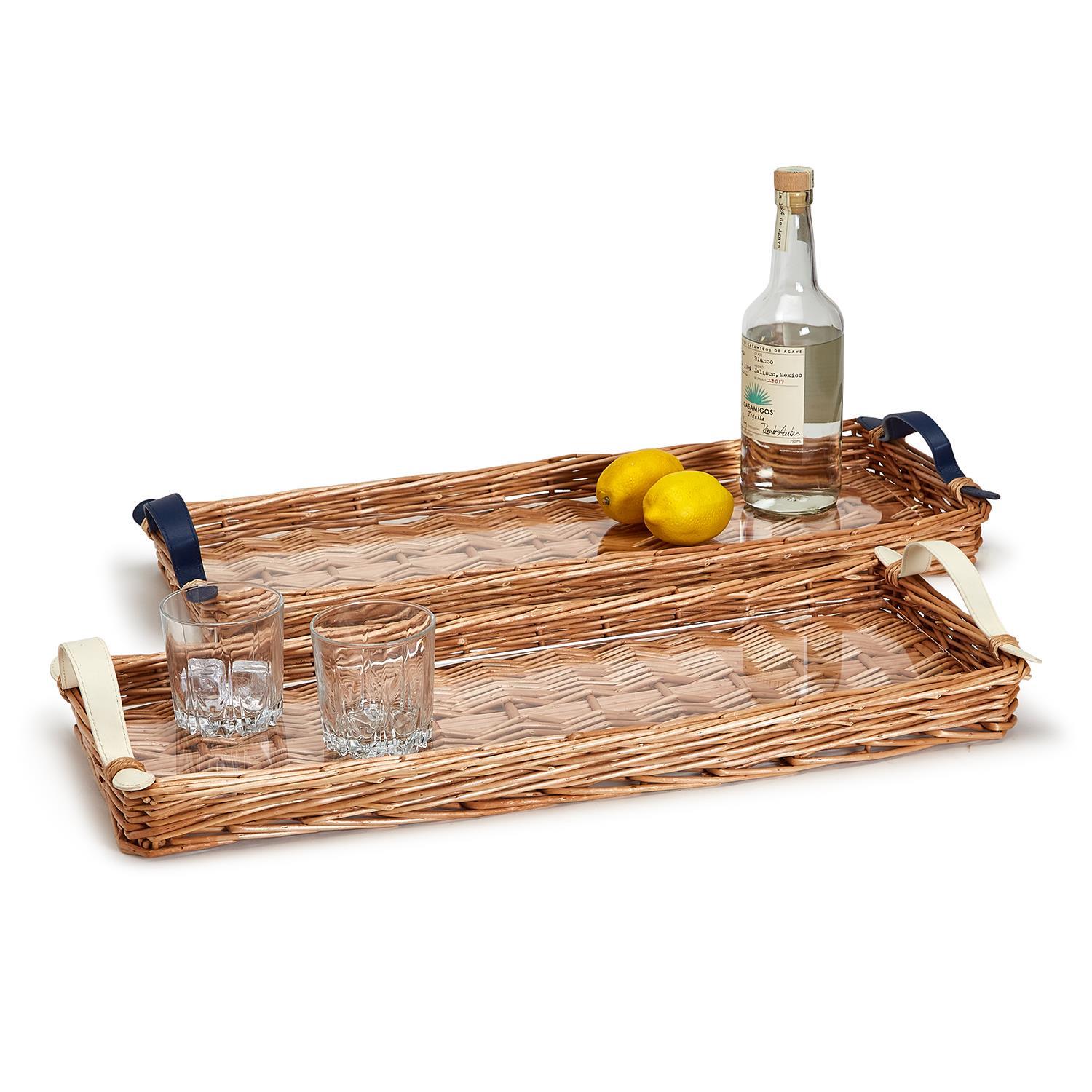Long Bar Wicker Tray and Acrylic Insert Assorted 2 Handle Colors: Navy ...