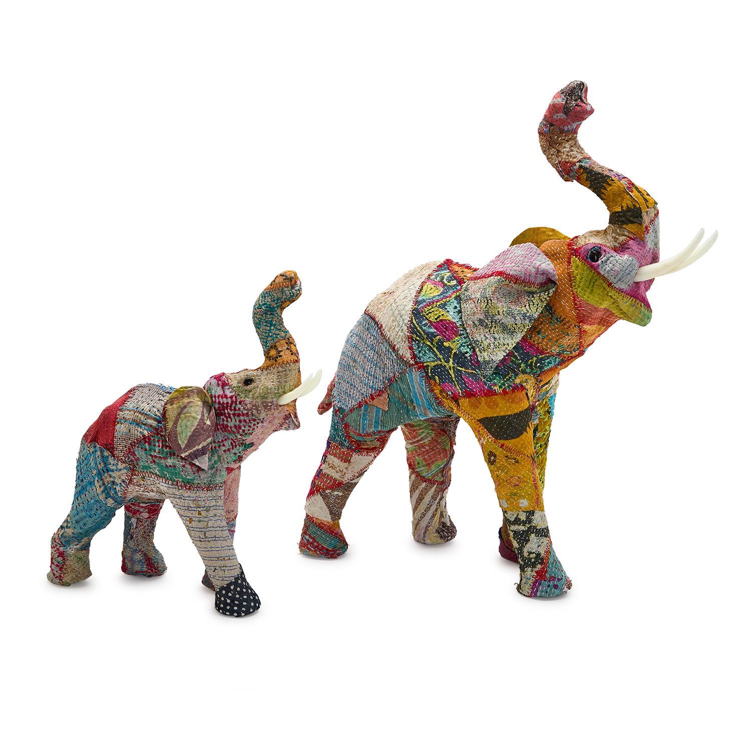 S/2 Patchwork Standing Elephants