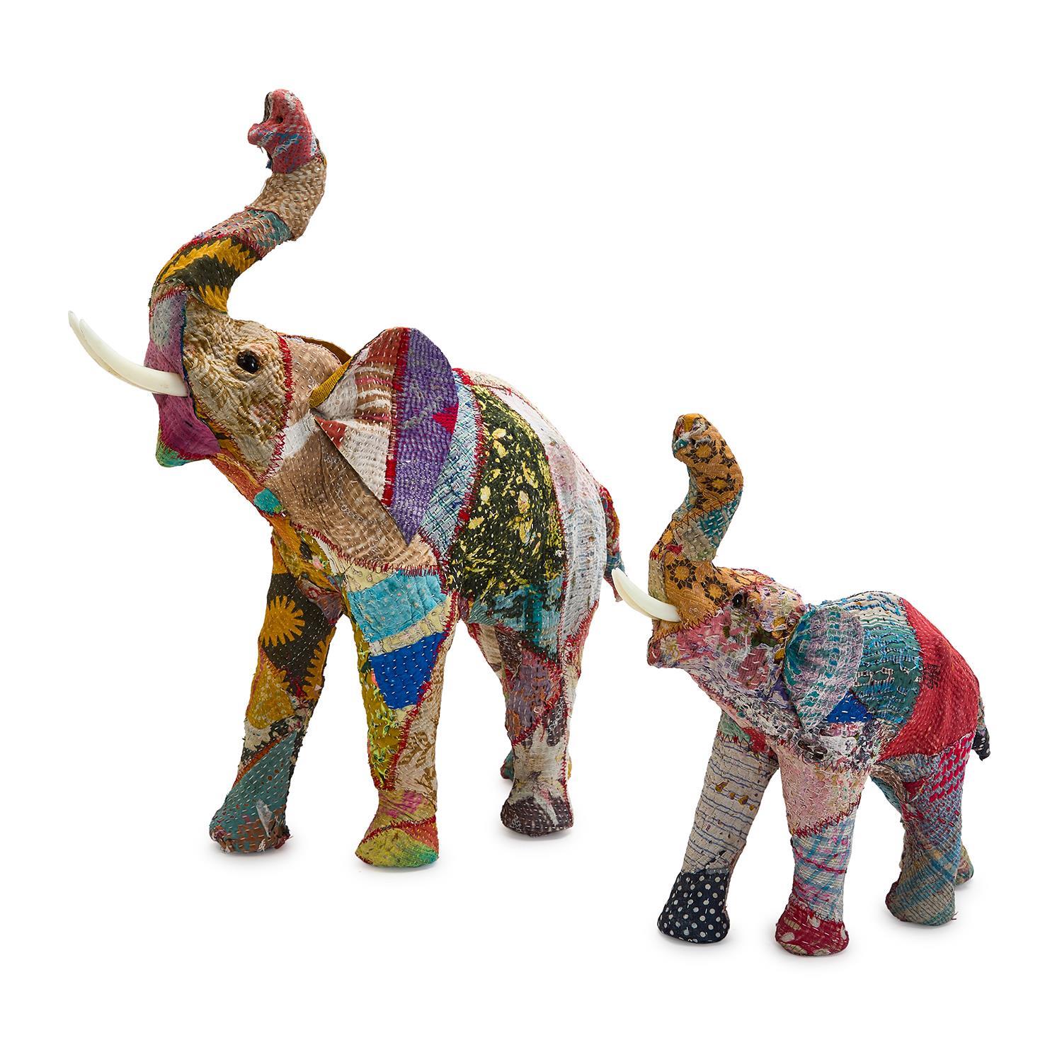 S/2 Patchwork Standing Elephants