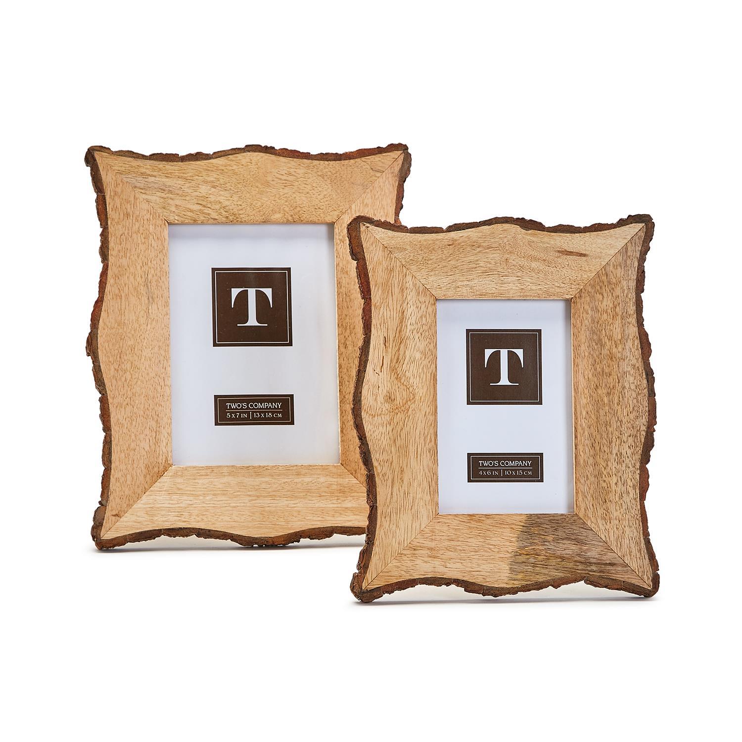 Rustic Charm S/2 Bark Wood Boarder Photo Frame