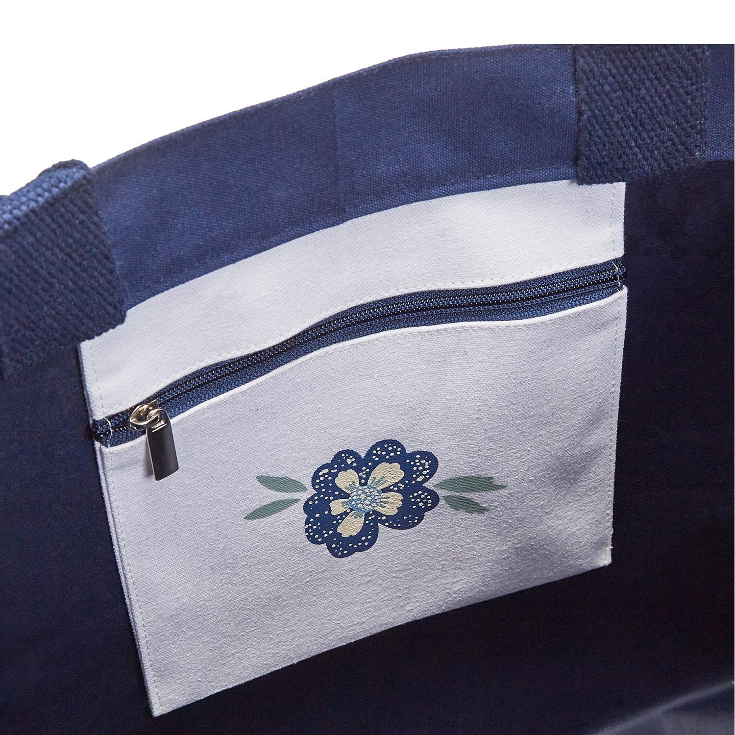 Blue Floral Tote Bag with Inside Pocket A/2 Designs
