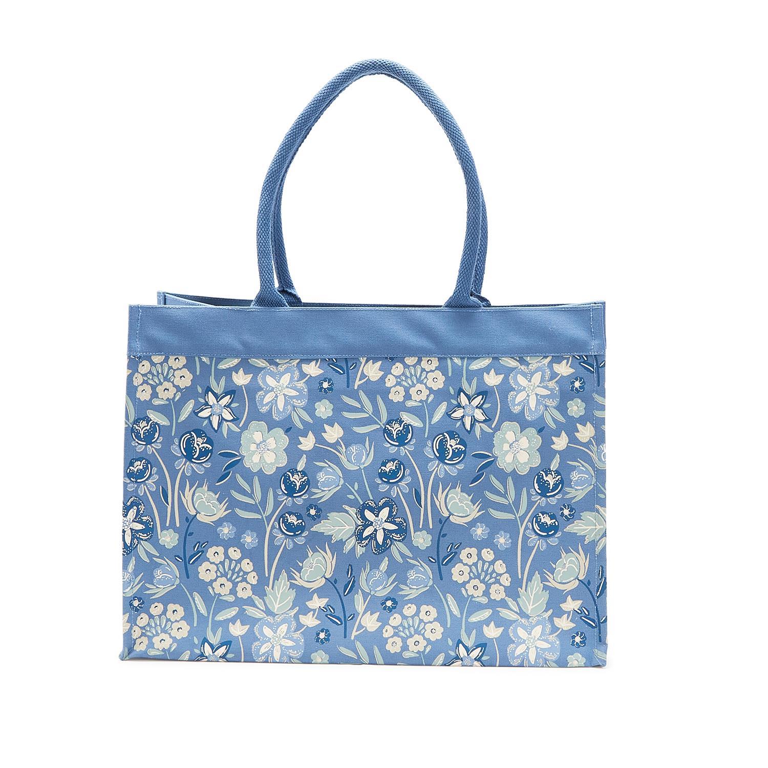Blue Floral Tote Bag with Inside Pocket A/2 Designs