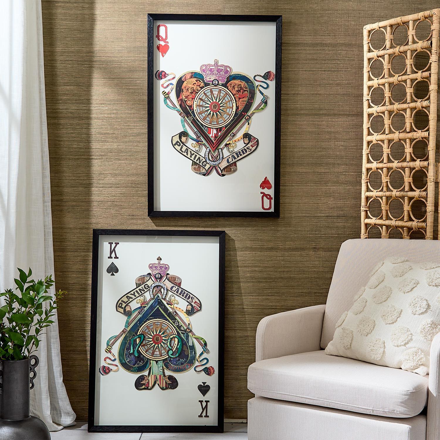 King and Queen S/2 Playing Card Paper Collage Wall Art