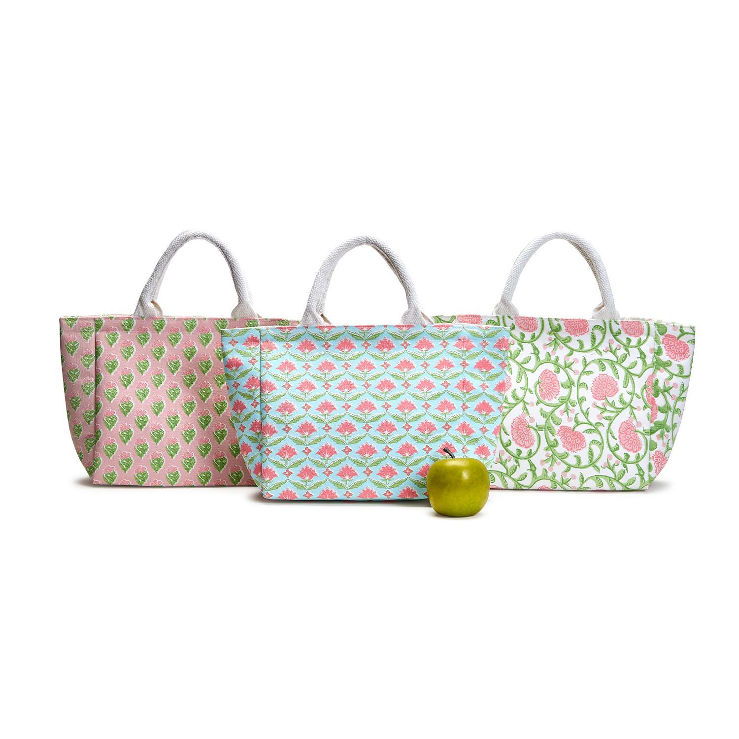 Floral Block Print Thermal Lunch Tote Bag A/3 Patterns