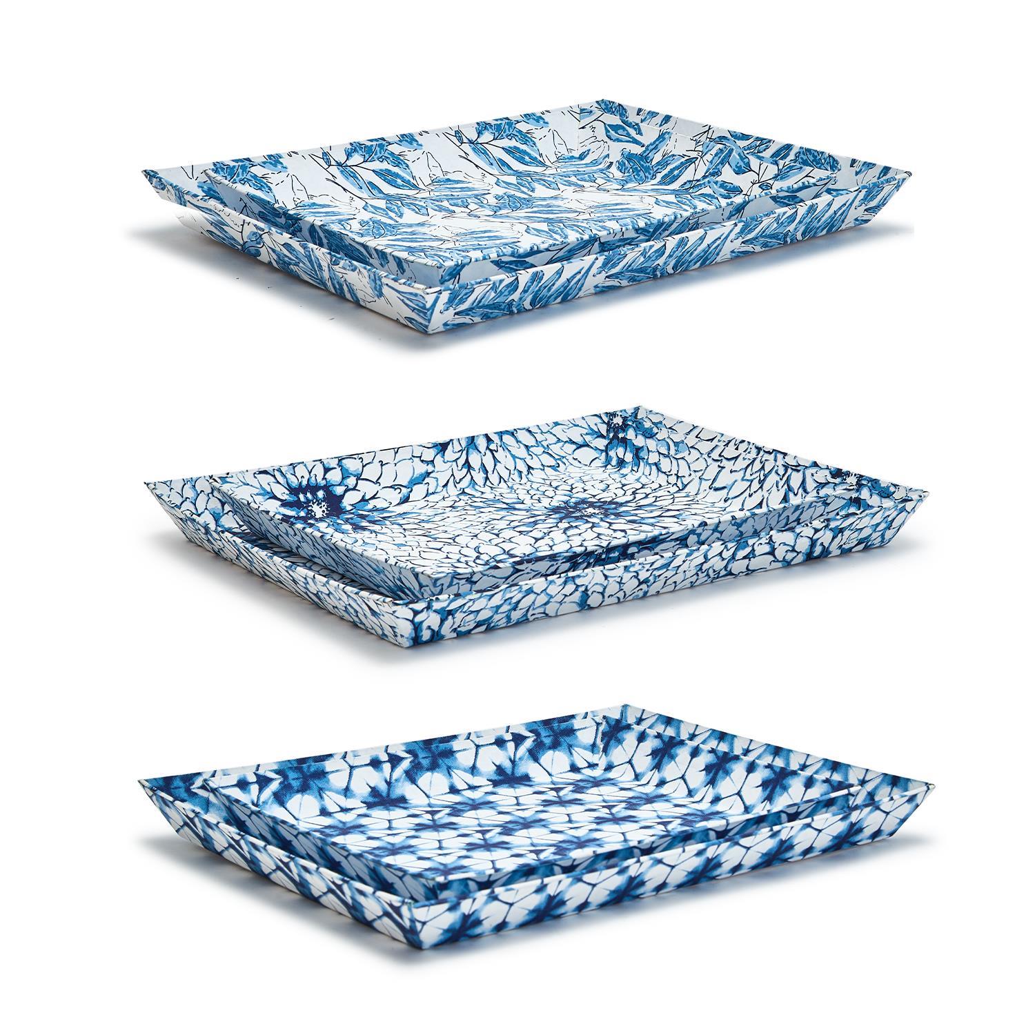 Indigo Block Print S/2 Trays Asst 3