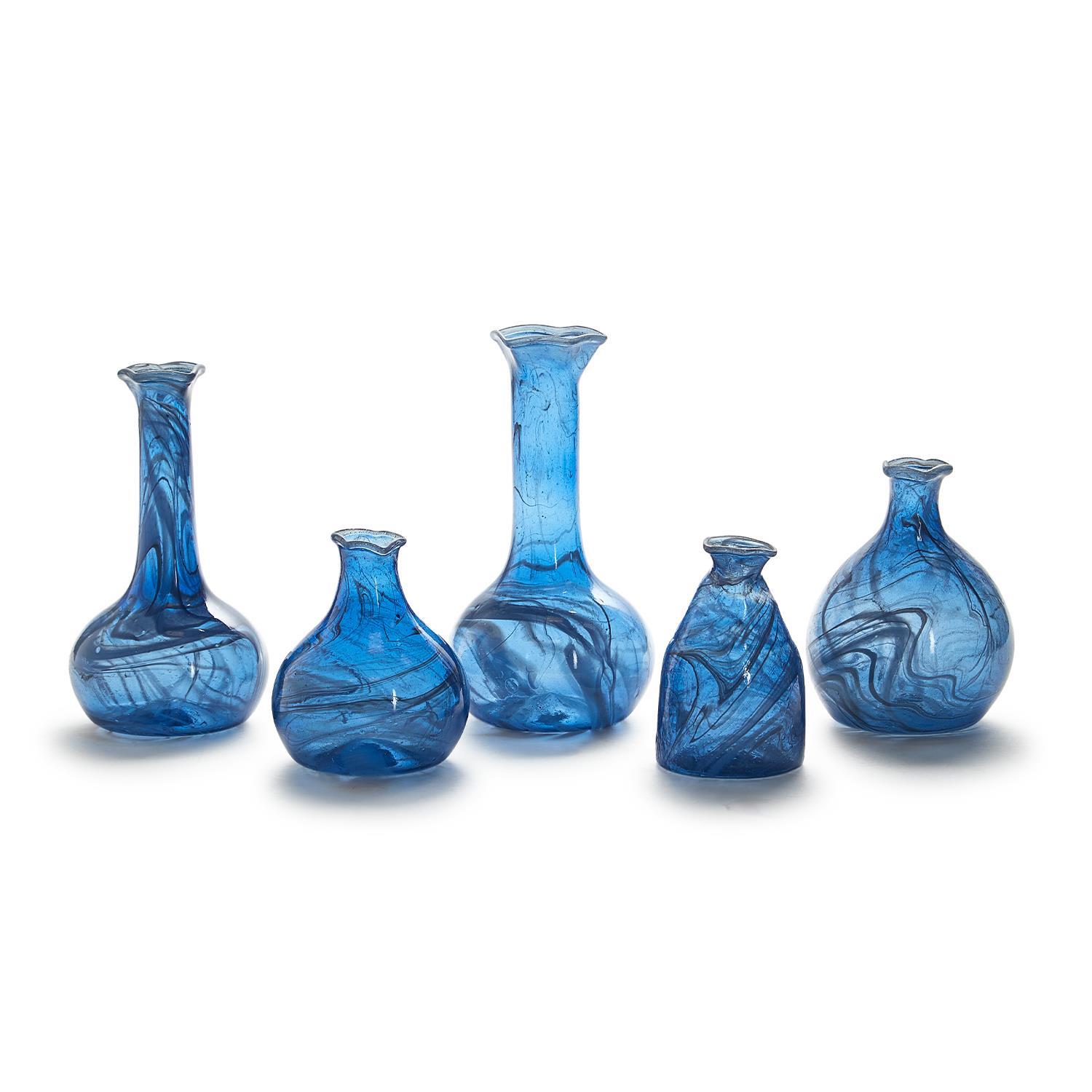 Azul S/5 Vintage Hand-Crafted Decorative Glass Bottles / Vases