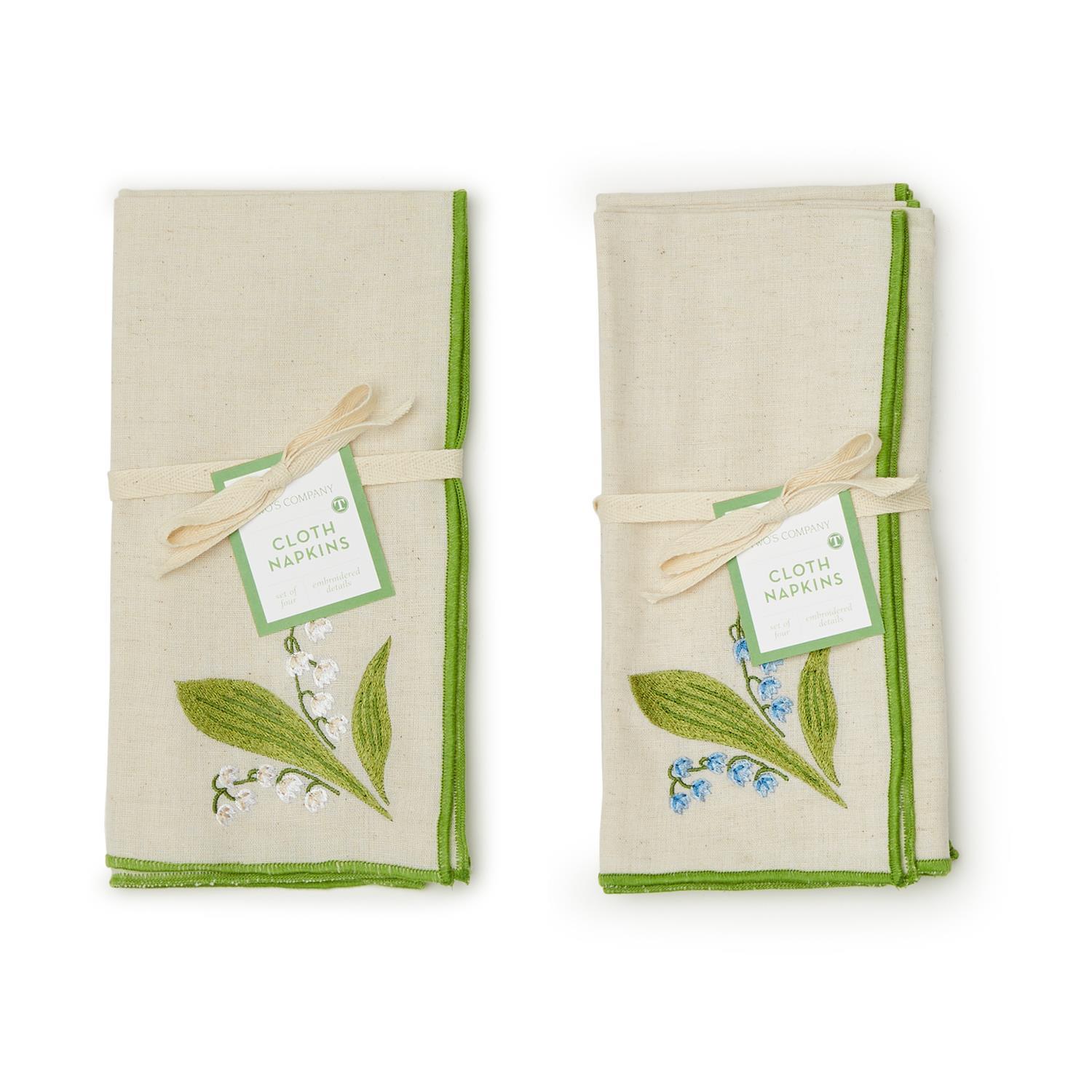 Lily of the Valley Set of 4 Embroidered Napkins with Merrow-Stitched ...