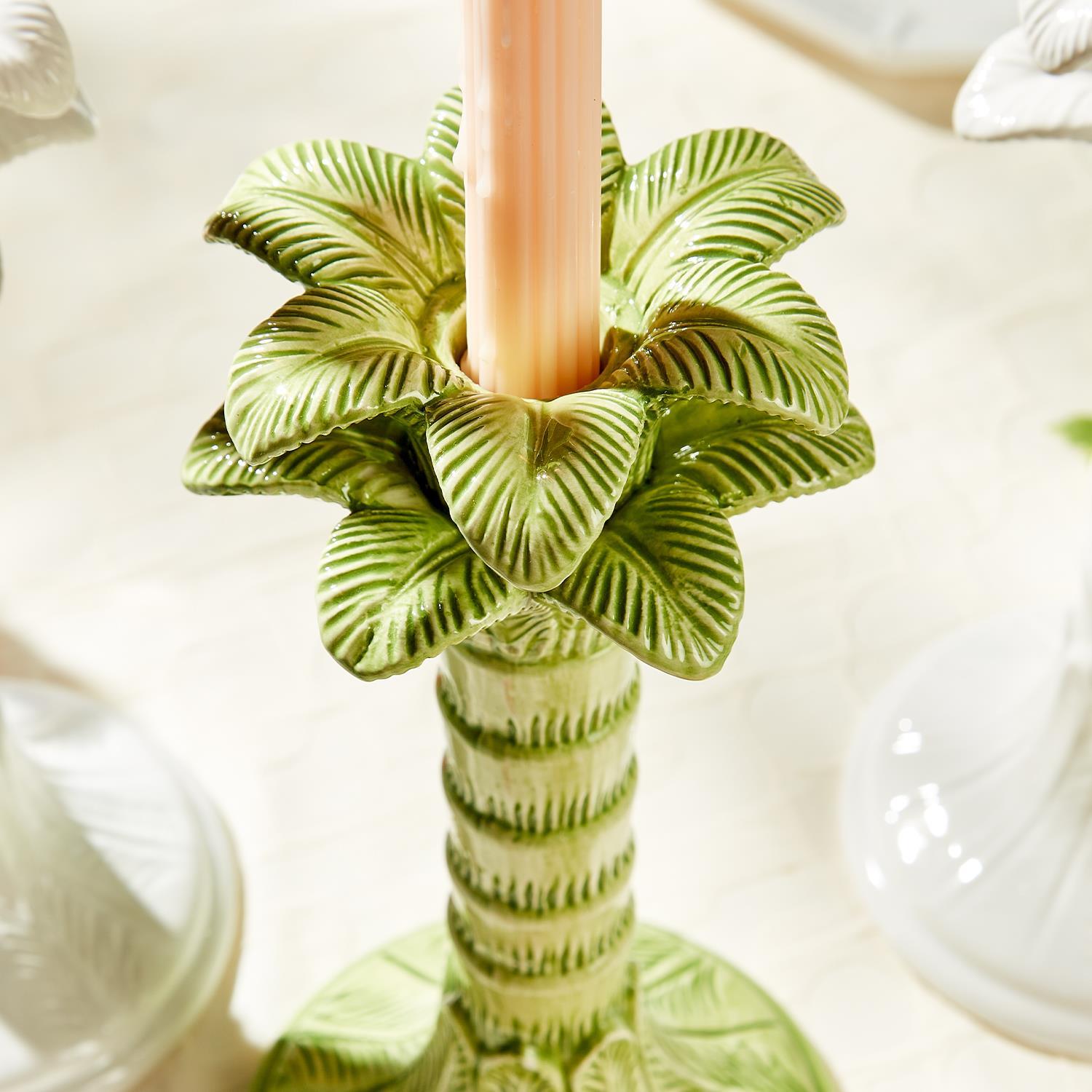 S/2 Green Palm Leaf Taper Candlestick Holder