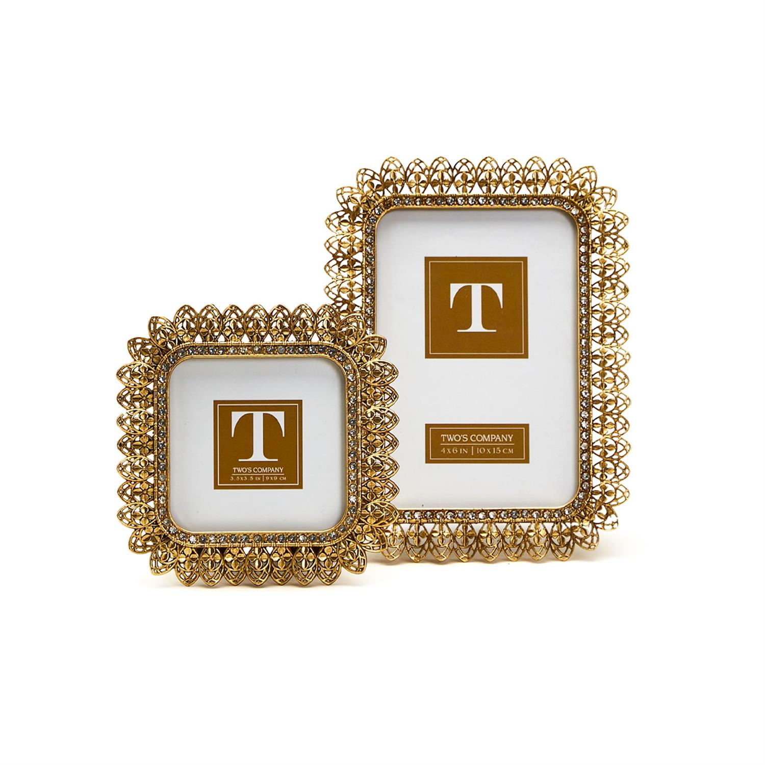 S/2 Gold Jeweled Photo Frames A/2