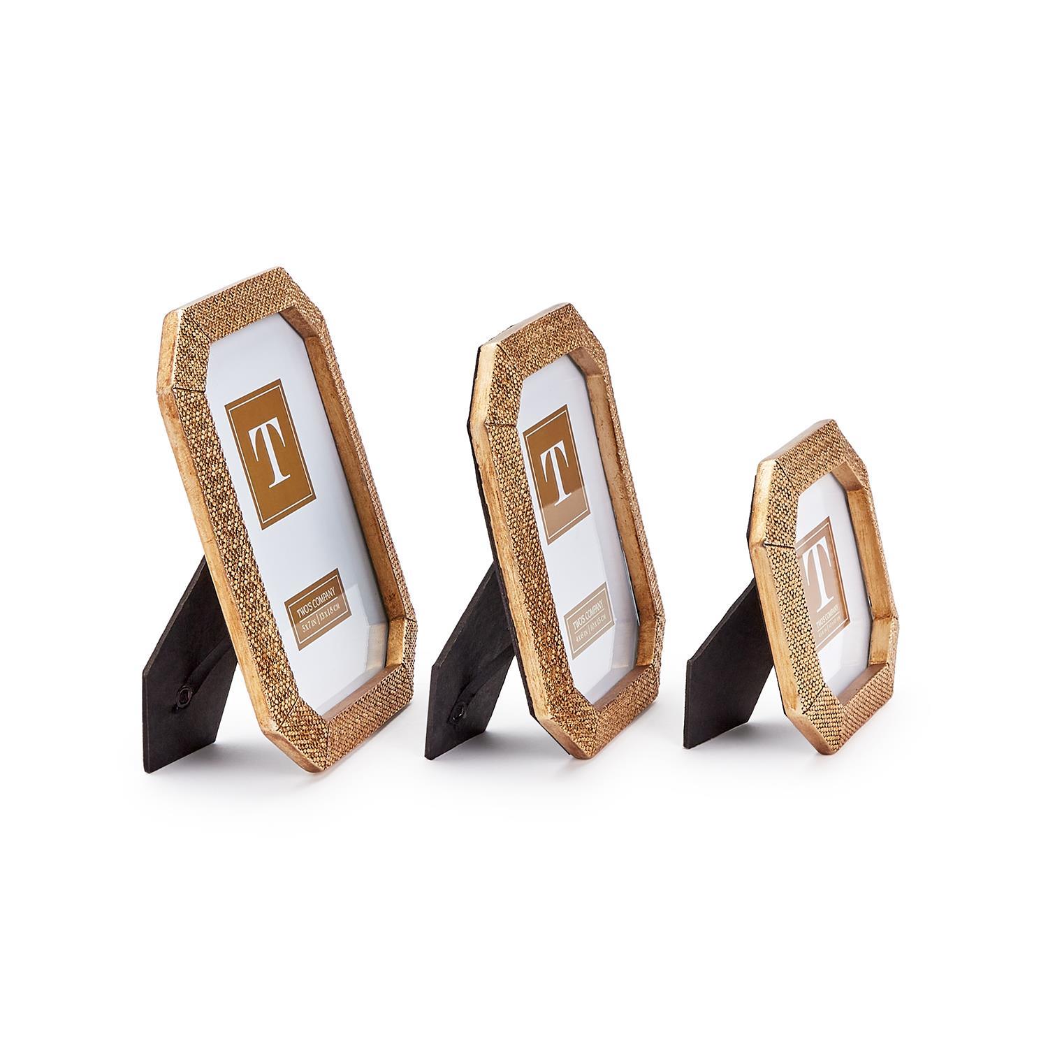 S/3 Gold Octagon Photo Frame