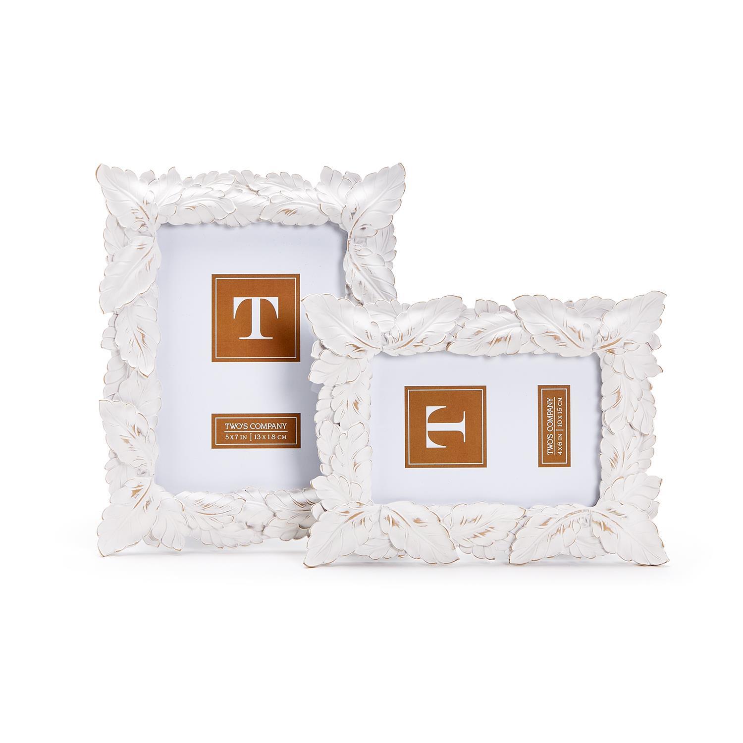 S/2 White Wash Fern Photo Frame