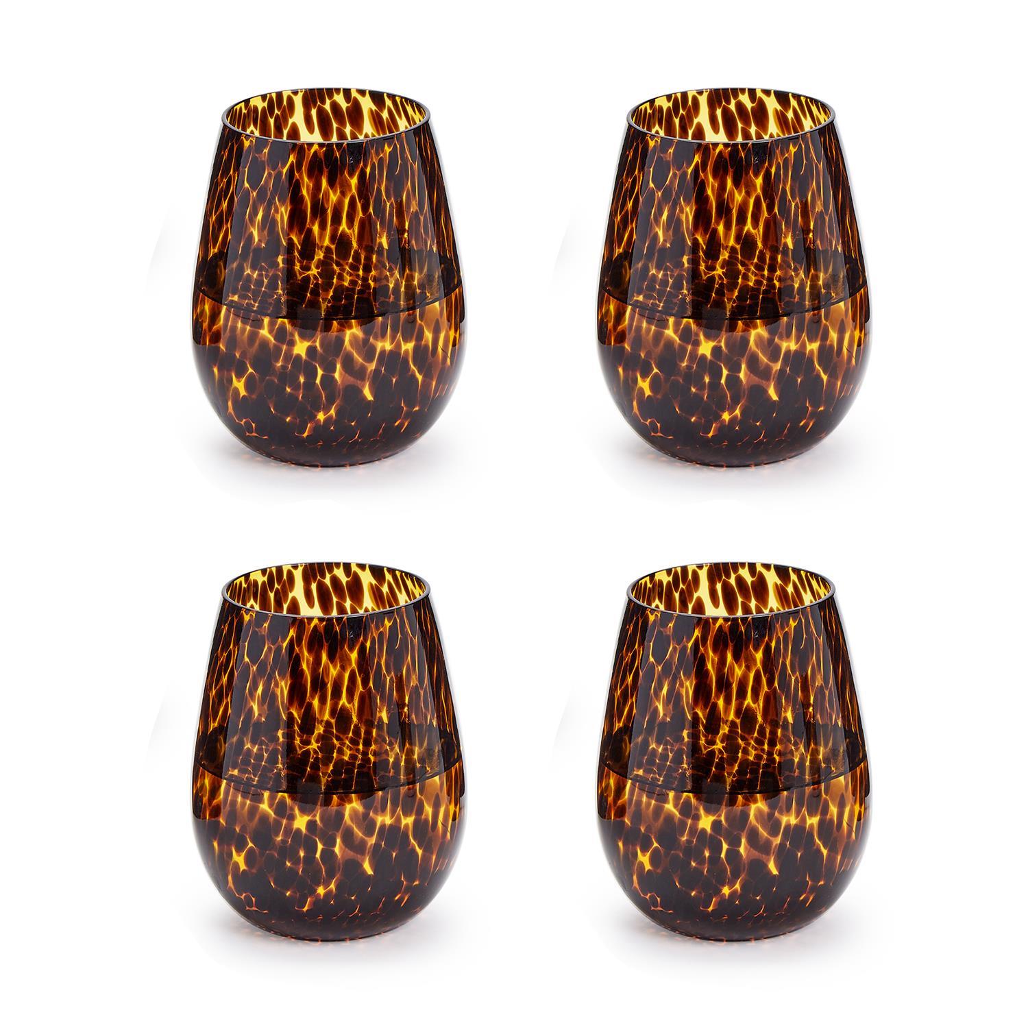 S/4 Tortoise Print Stemless Wine Glass